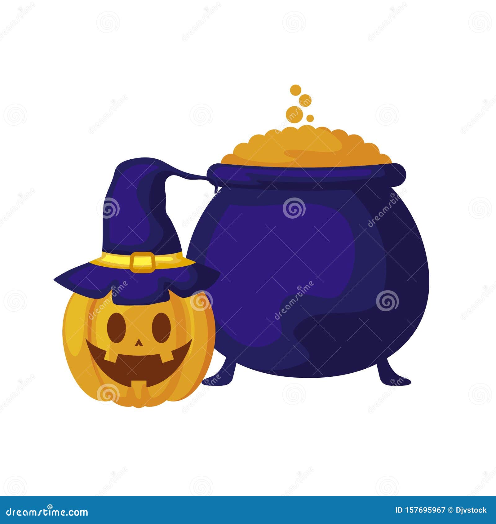Halloween Pumpkin with Cauldron of Witch Stock Illustration ...