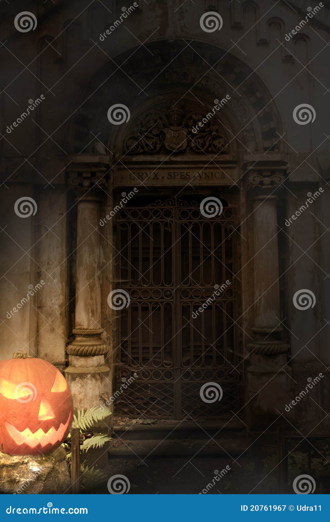 Halloween Pumpkin and Cemetery Gate Stock Image - Image of faith ...