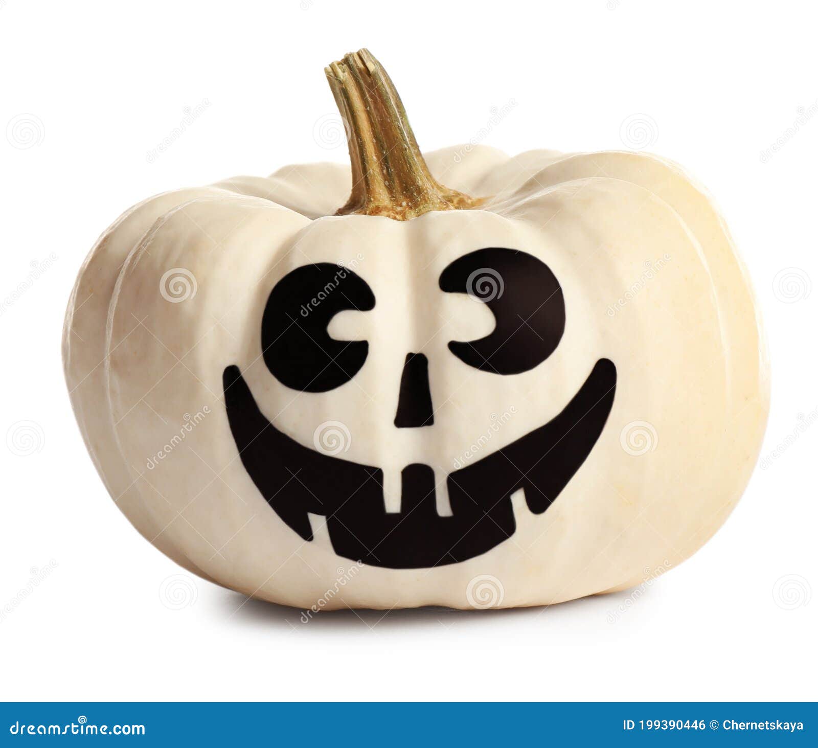 Halloween Pumpkin with Cute Drawn Face Isolated on White Stock Photo ...