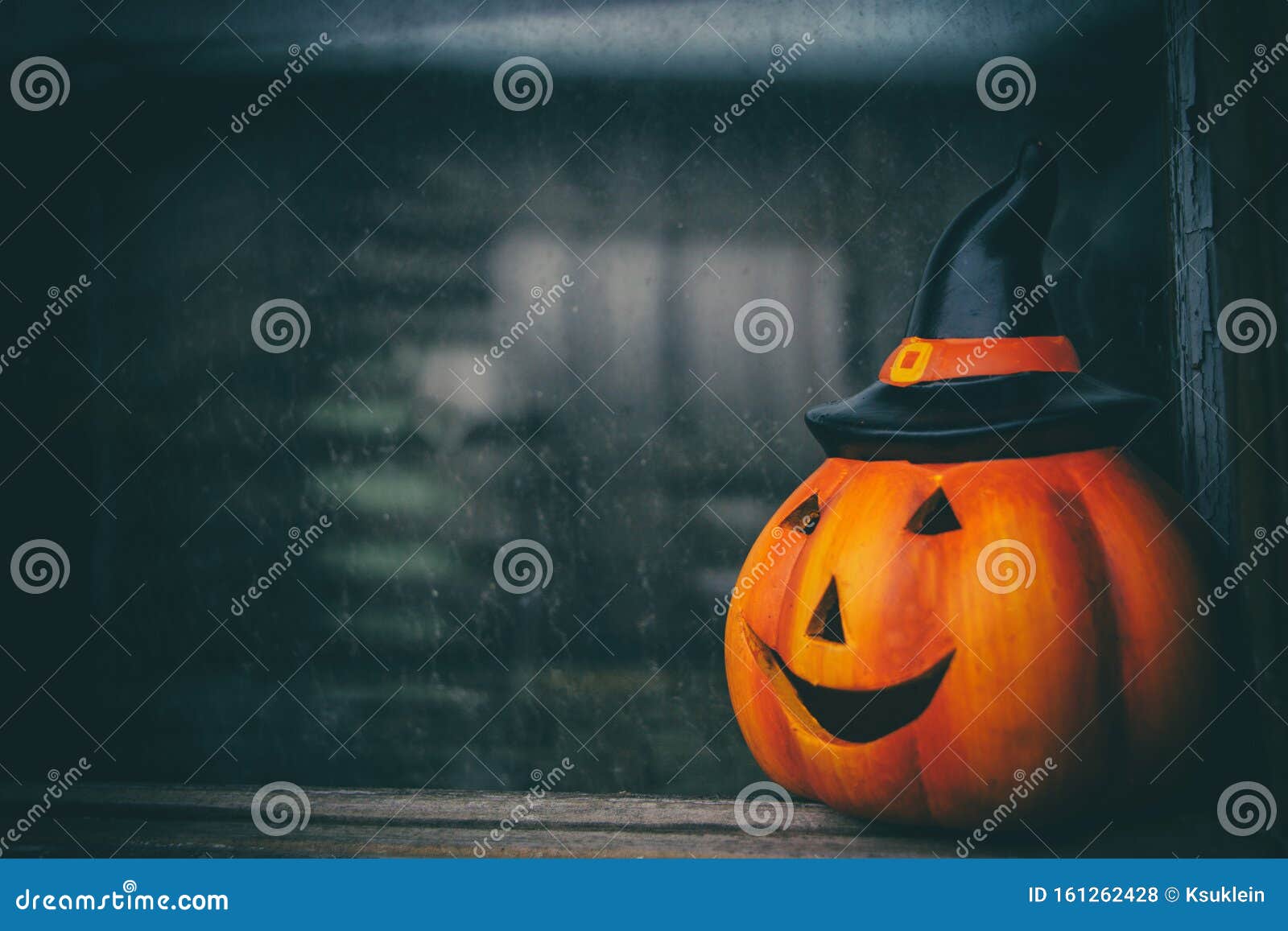 Halloween Pumpkin on Dark Window Glass Background Stock Illustration ...