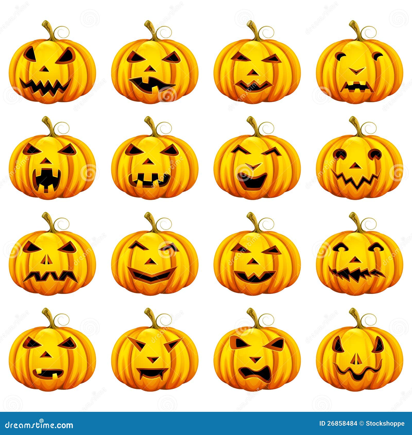 Halloween Pumpkin in Different Mood Stock Vector - Illustration of ...