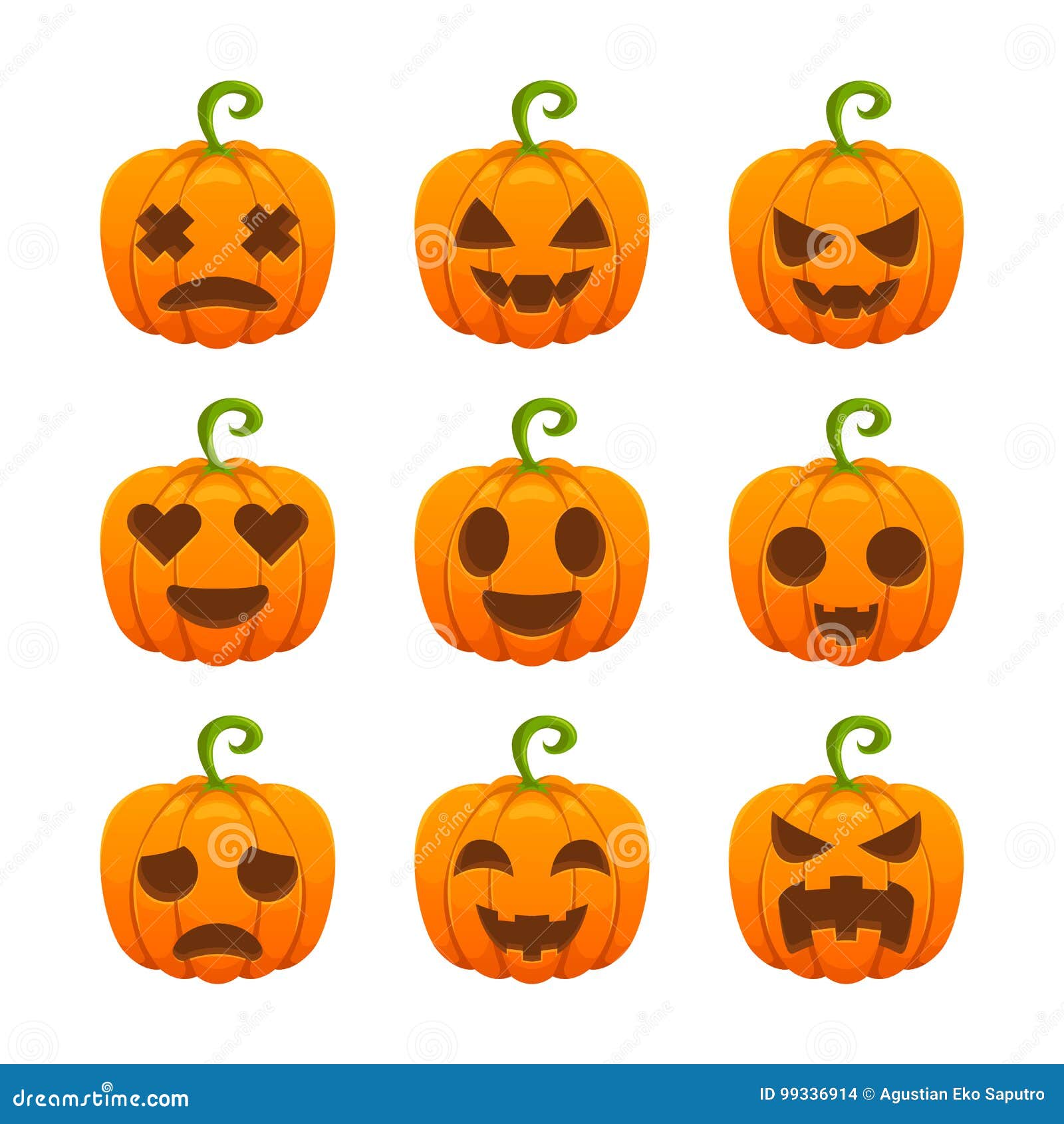 Halloween Pumpkin Character Emoji Vector Collection Stock Vector ...