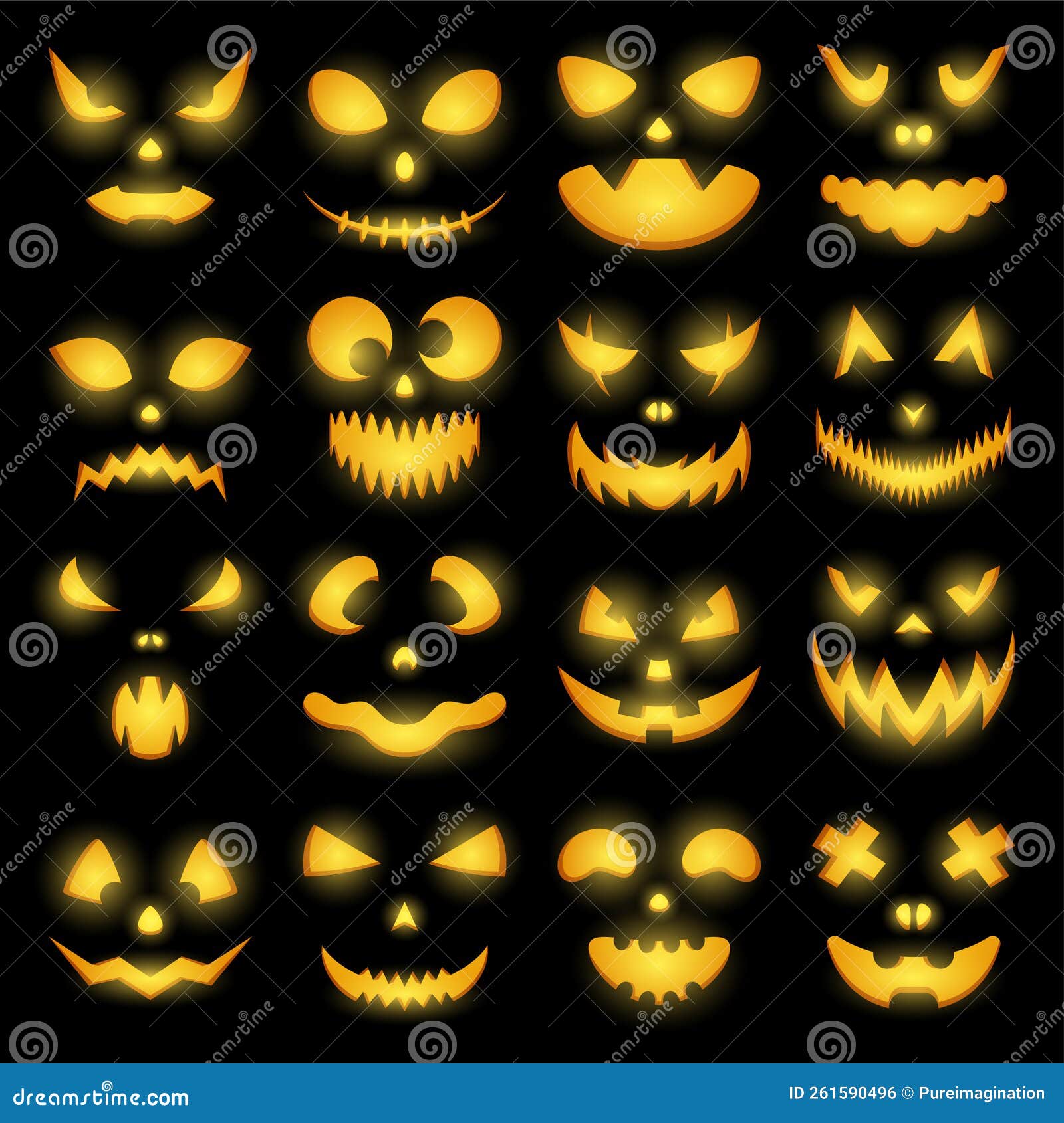 Halloween Pumpkin Face Set, Vector Illustration Stock Vector ...
