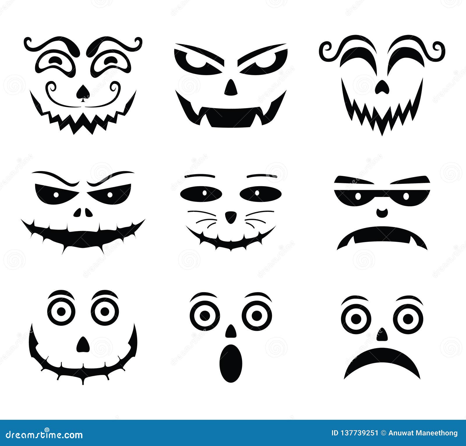 Pumpkin Faces. Halloween Evil Devil Face. Scary Smile Mouth, Spooky ...