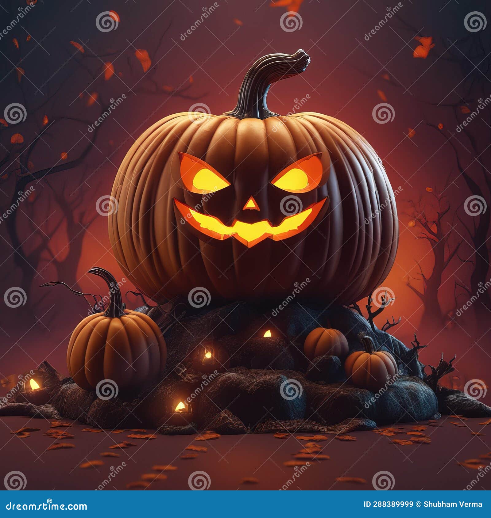 Halloween Pumpkin Head With Scary Jack On Dark Backgroundhalloween ...