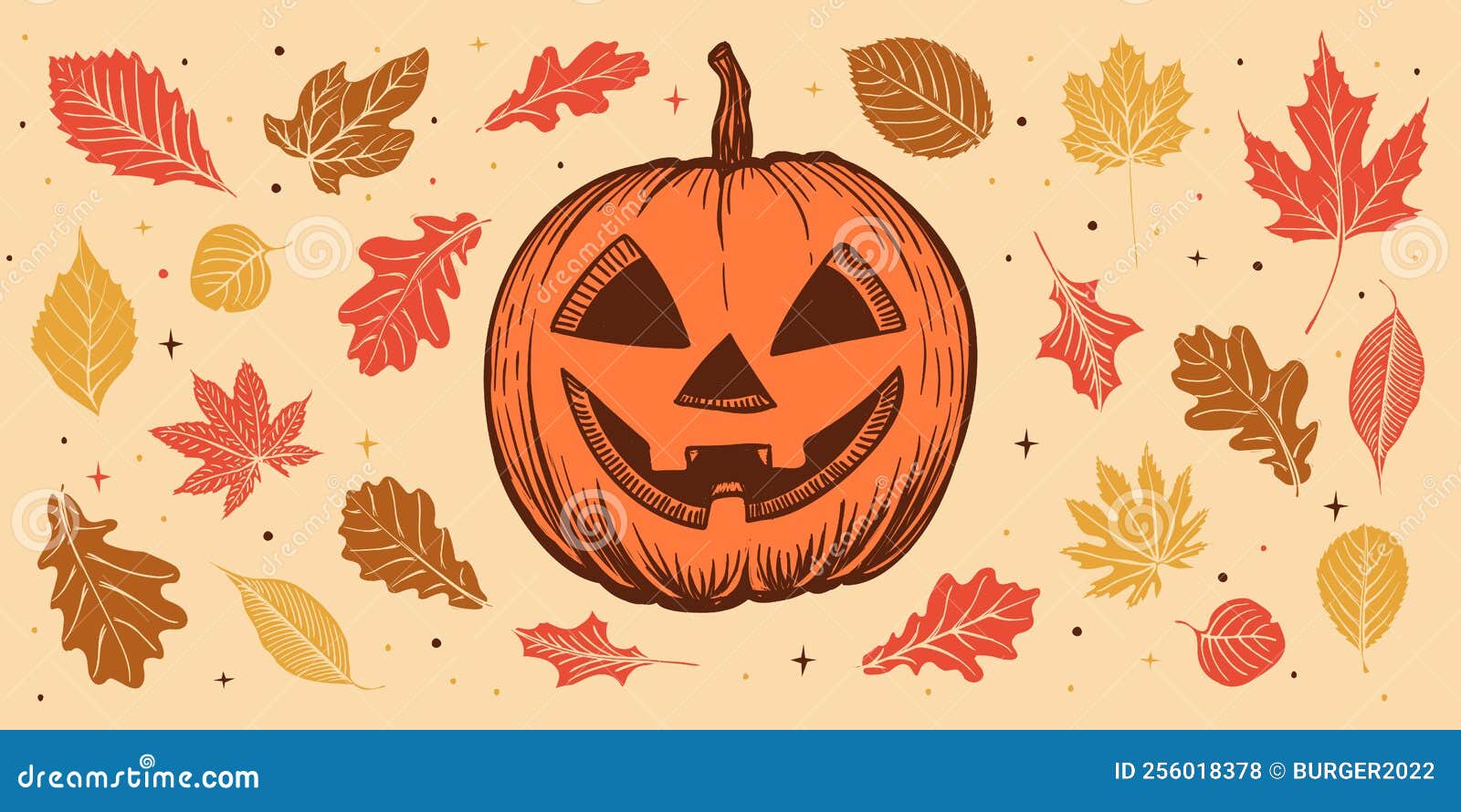 Halloween Pumpkin with Leaves Poster Header Banner Ticket Stock Vector ...