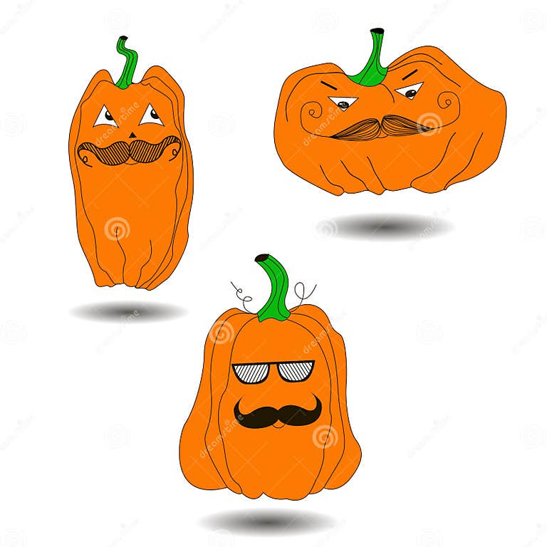 Halloween Pumpkin with Mustache Stock Vector - Illustration of ...