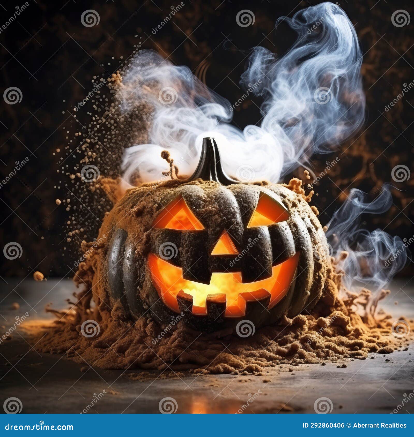 A Halloween Pumpkin with Smoke Coming Out of it Stock Illustration ...