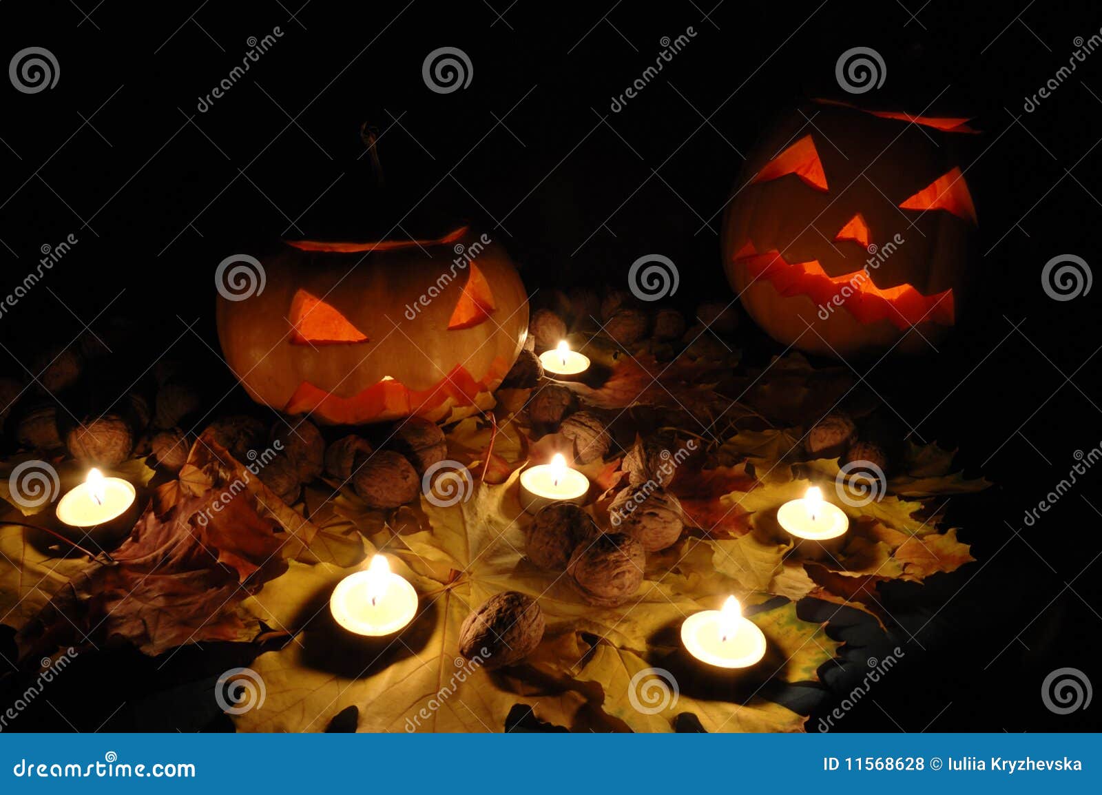 Halloween Pumpkin Still Life with Candles Stock Photo - Image of card ...