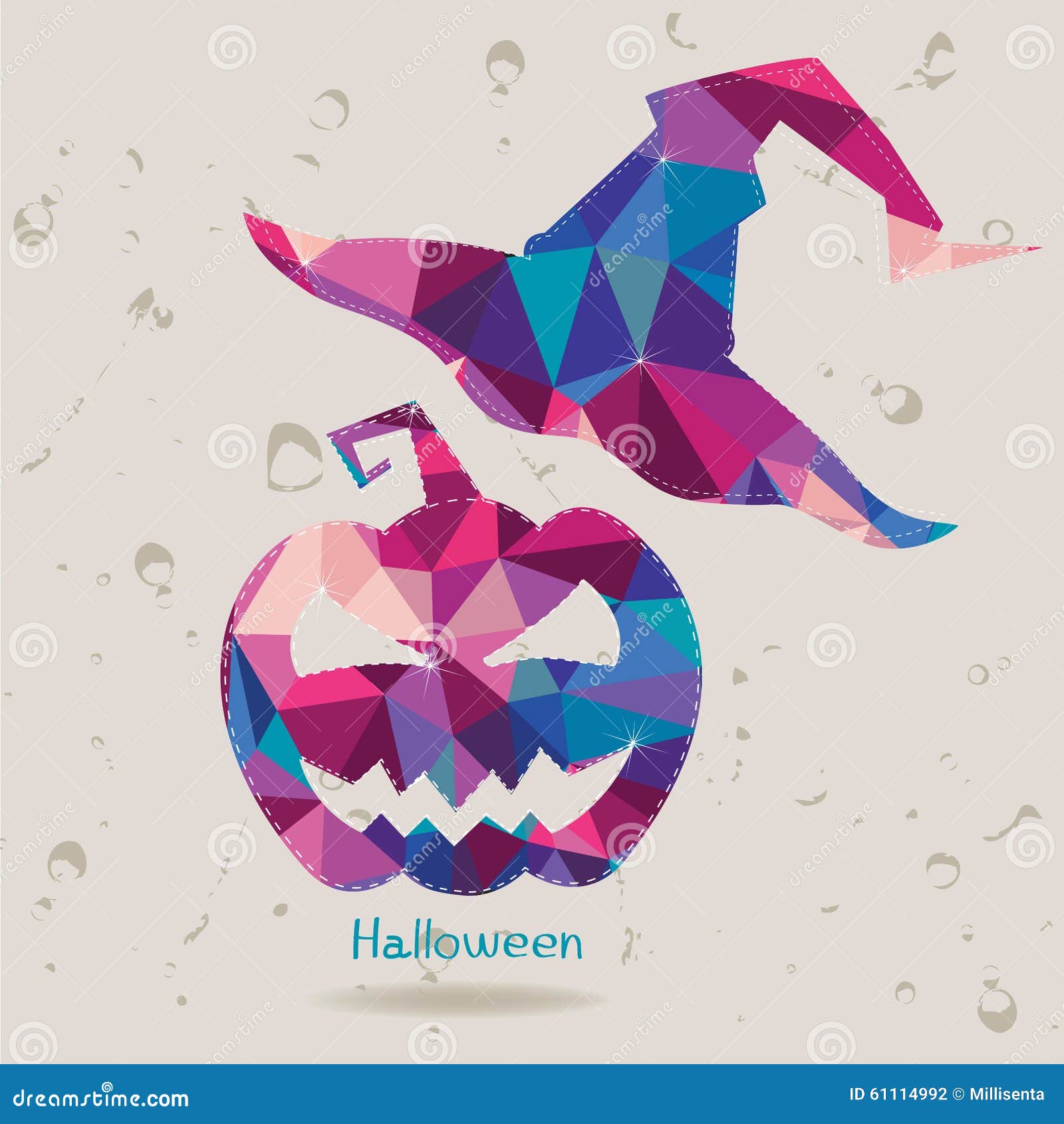 Halloween Pumpkin with Tall Witch Hat Made of Triangles Stock Vector ...