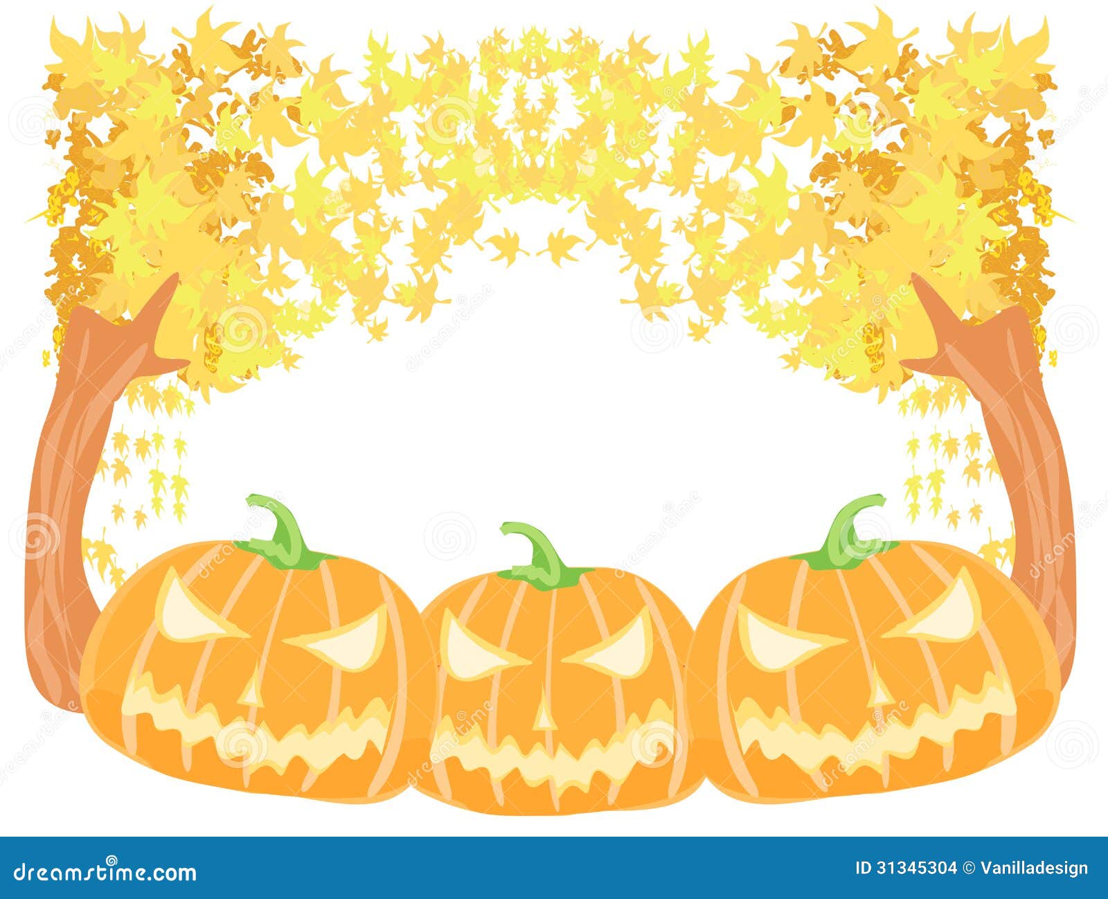 Halloween Pumpkins with Fall Leaves Stock Vector - Illustration of card ...