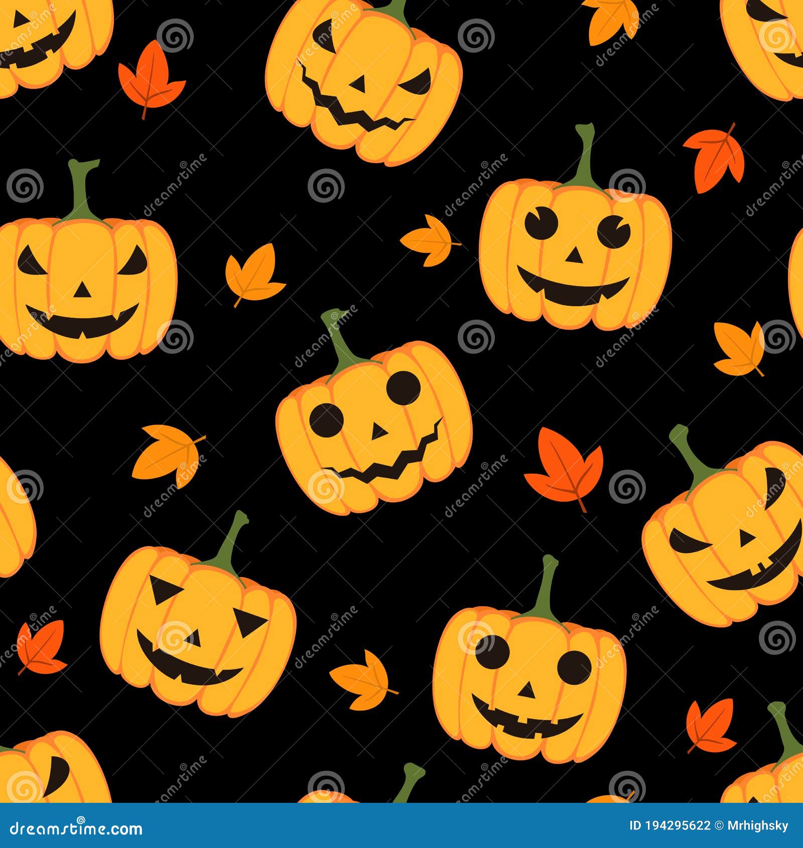 Halloween Pumpkins and Fall Leaves Pattern Stock Vector - Illustration ...