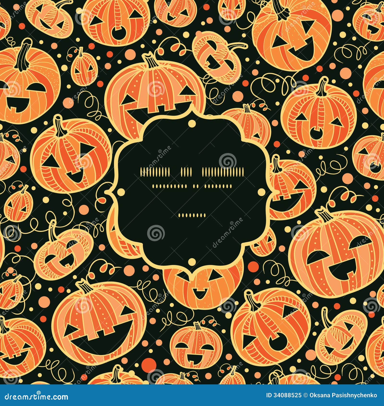 Halloween Pumpkins Frame Seamless Pattern Stock Vector - Illustration ...