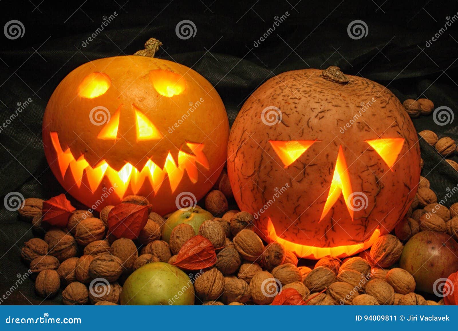 Halloween Pumpkins in the Night Stock Image - Image of dark ...