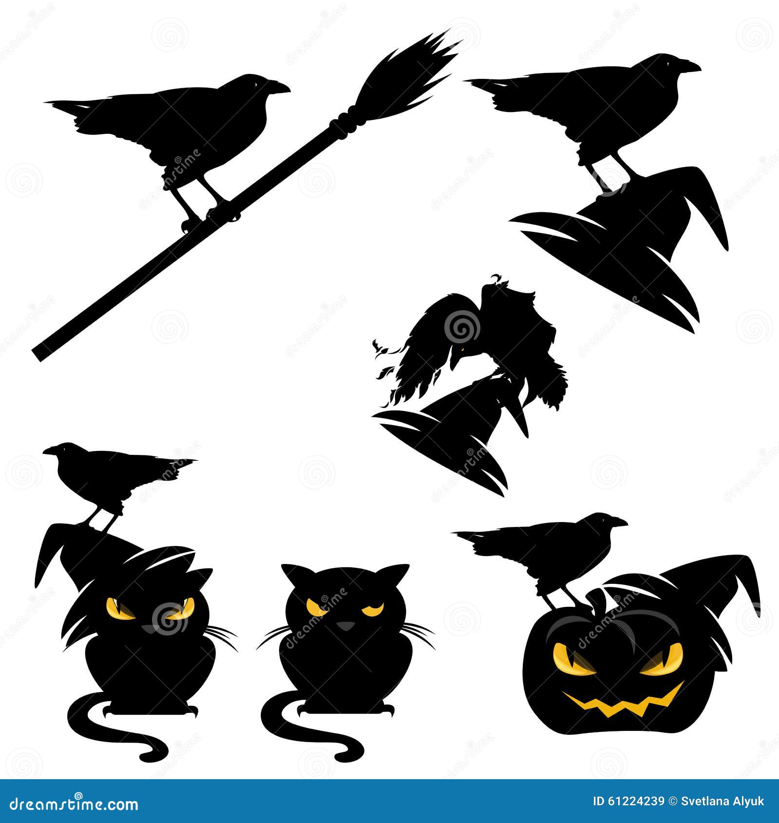 Halloween ravens and cats stock vector. Illustration of raven - 61224239