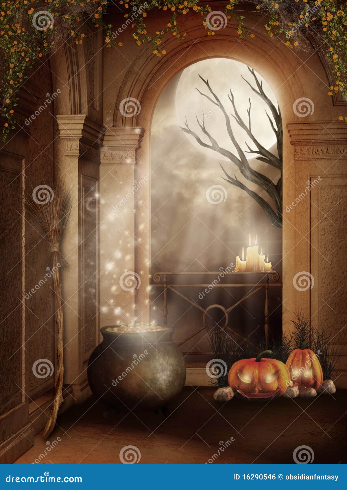 Halloween Room Interior. Vector Illustration. | CartoonDealer.com #61240740