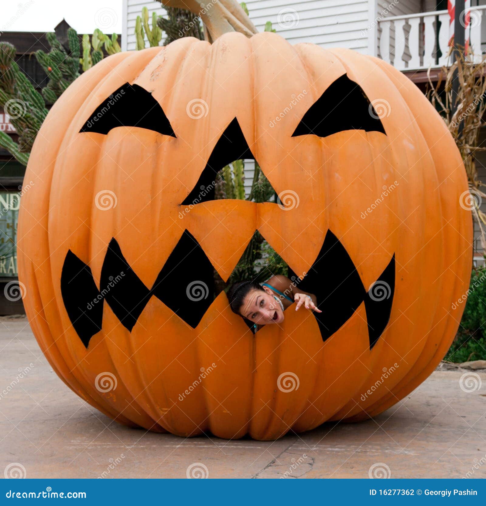 Halloween. Scared Girl In A Pumpkin Royalty-Free Stock Image ...