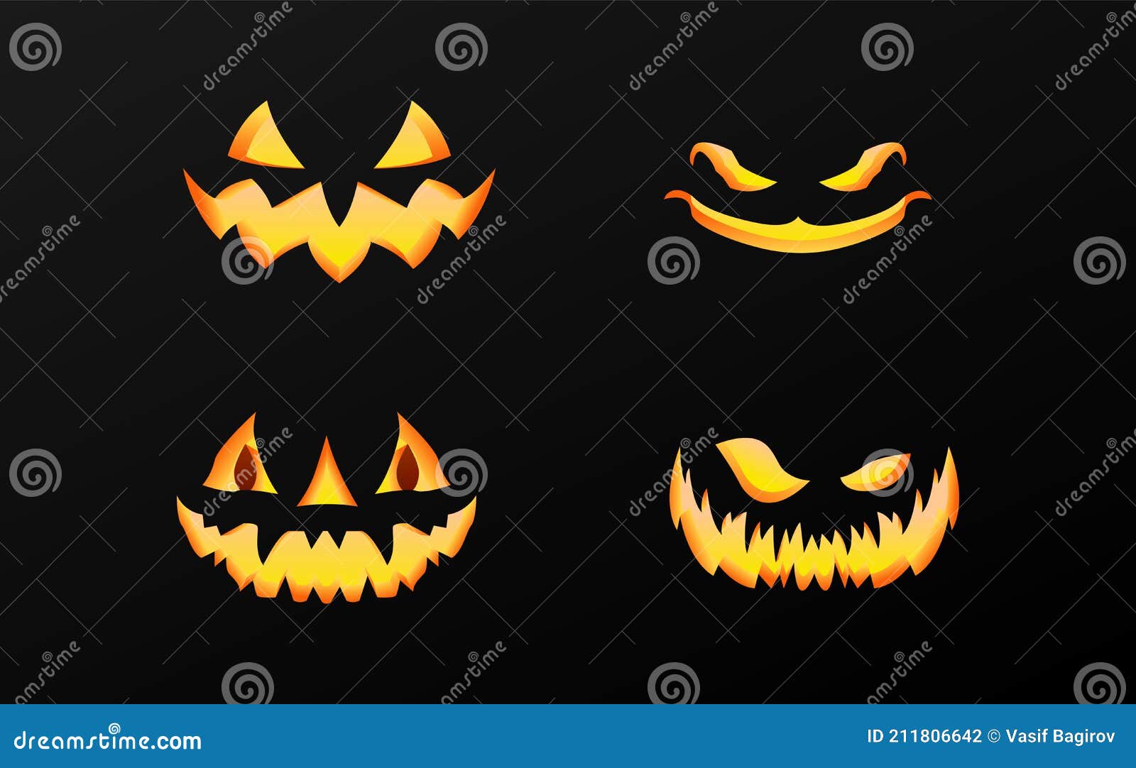 Halloween Scary Different Type Faces Set of VECTOR. Stock Vector ...