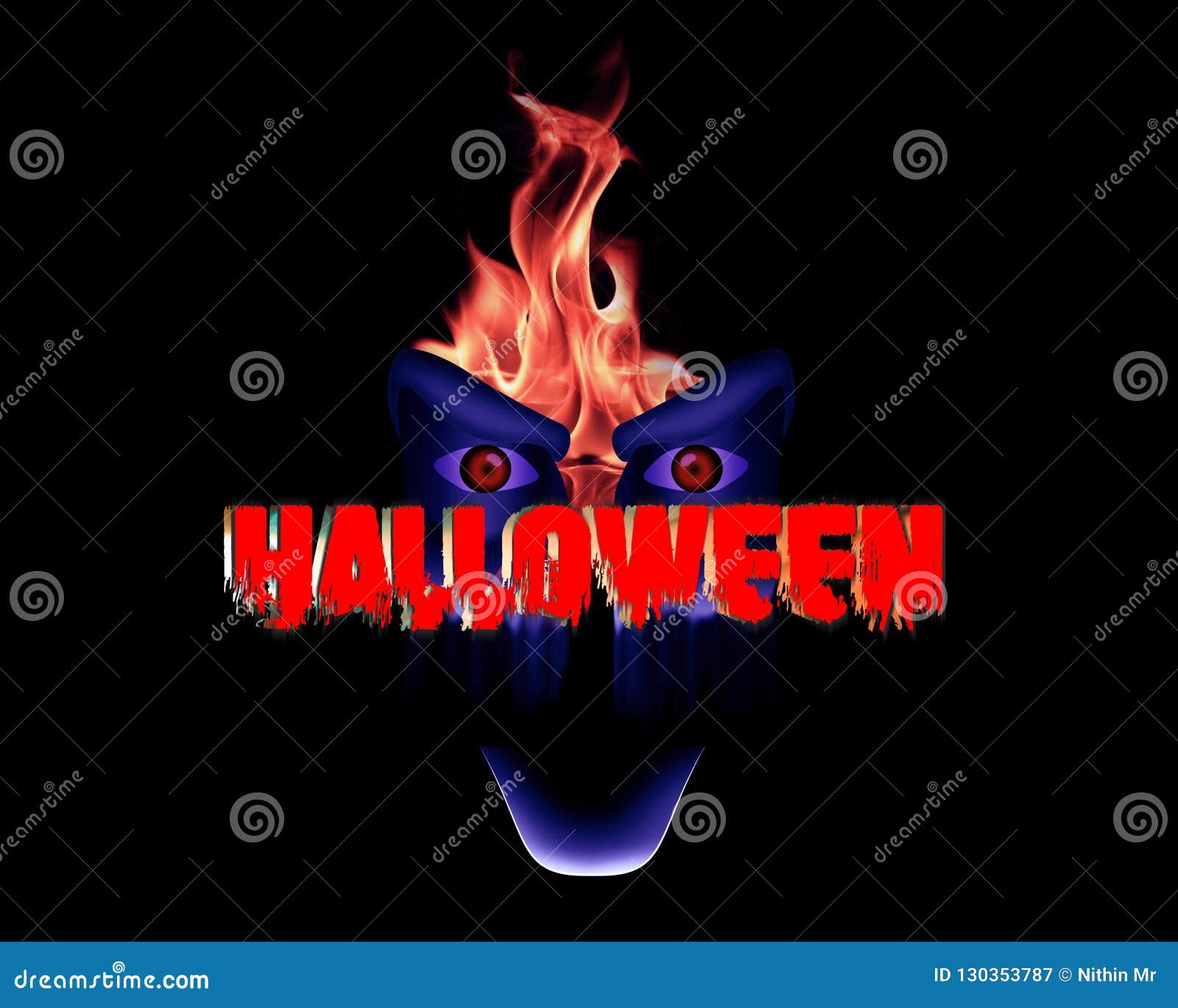 Halloween Scary Face Blue Abstract Dark Stock Illustration ...