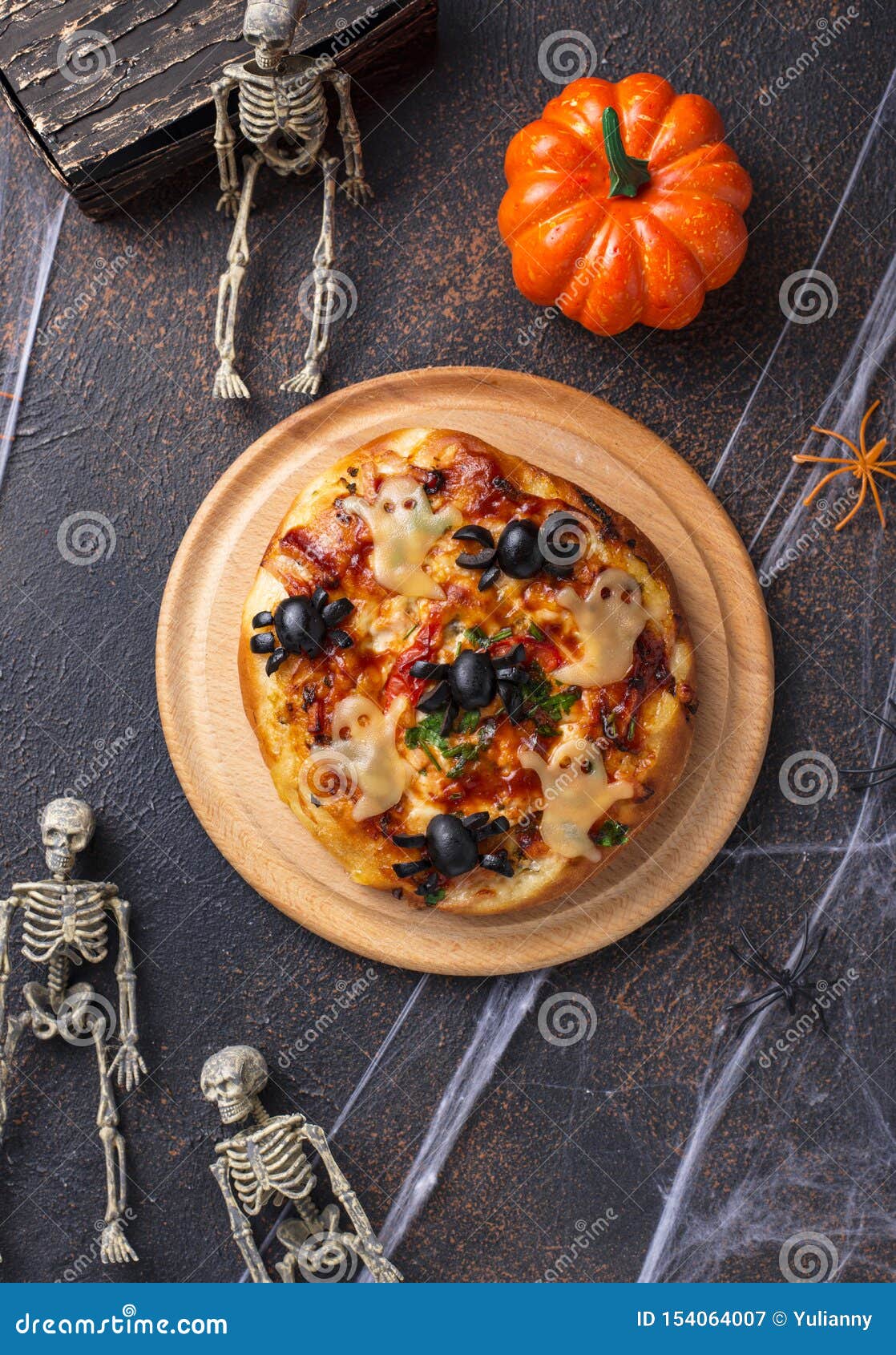 Halloween Scary Pizza Decorated Ghosts Stock Image - Image of monster ...