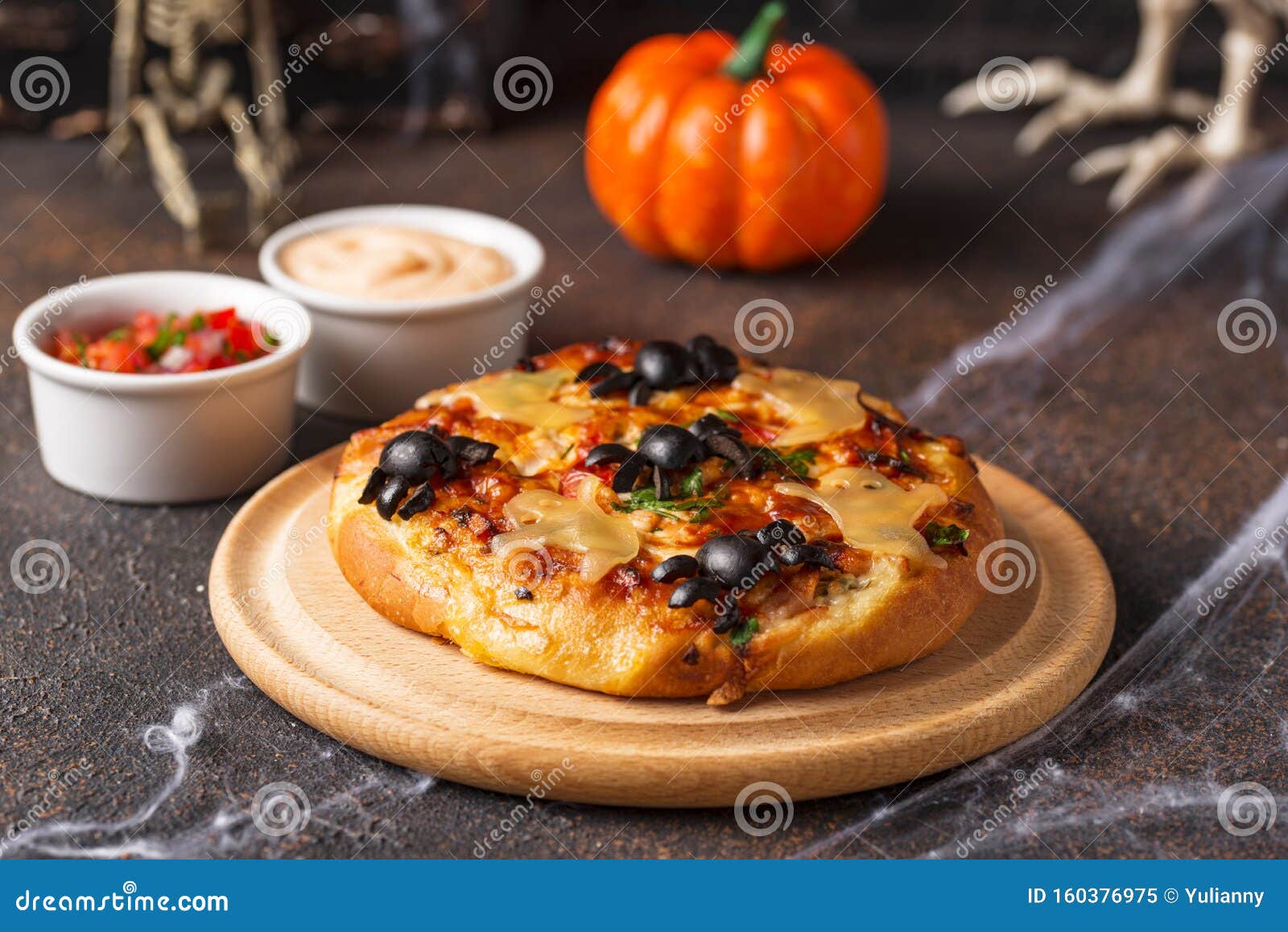 Halloween Scary Pizza Decorated Ghosts Stock Image - Image of homemade ...