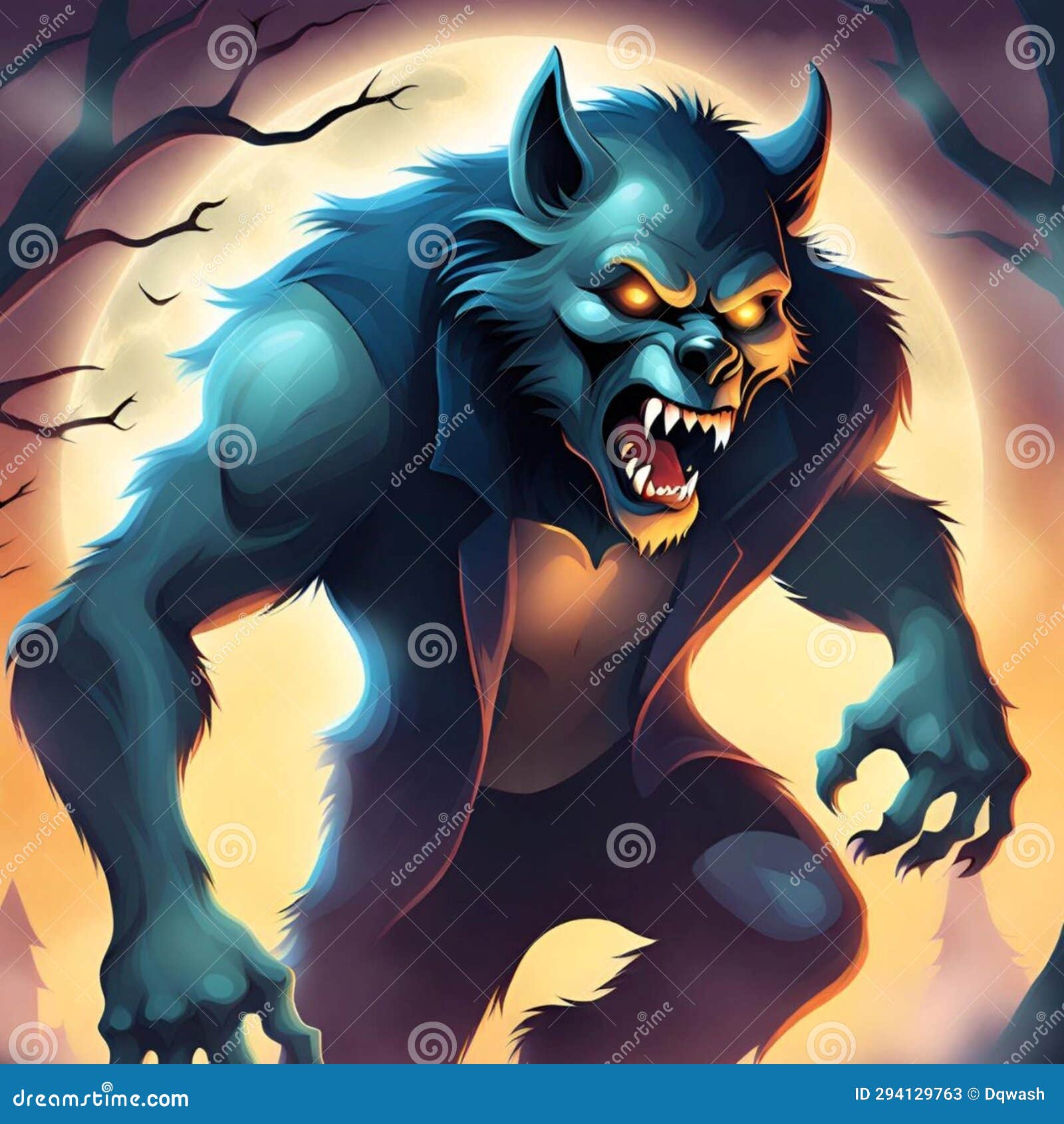 Halloween Scary Wolf, Growling with Big Teeth Stock Illustration ...