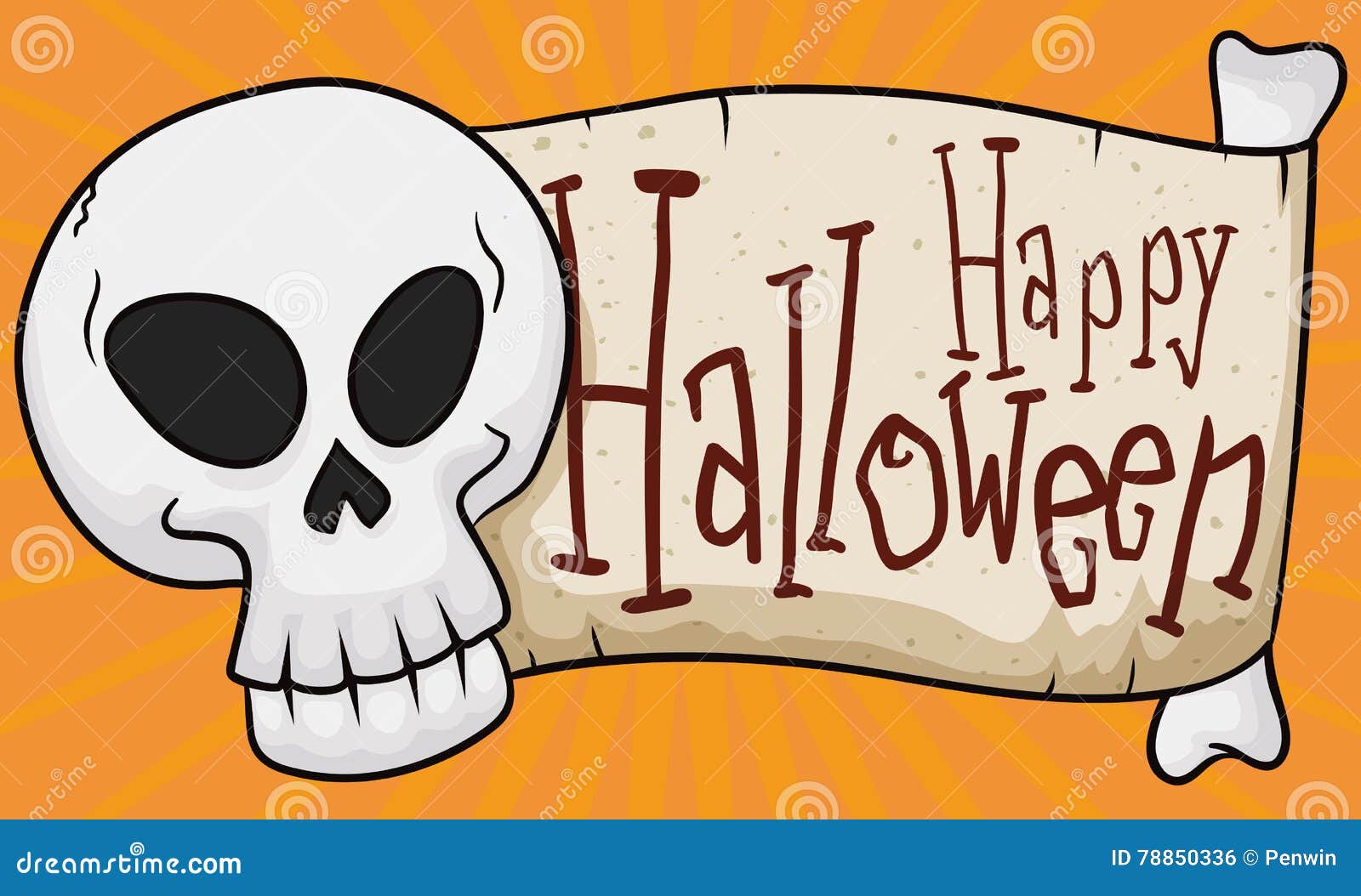 Halloween Scroll with Skull and Bone, Vector Illustration Stock Vector ...
