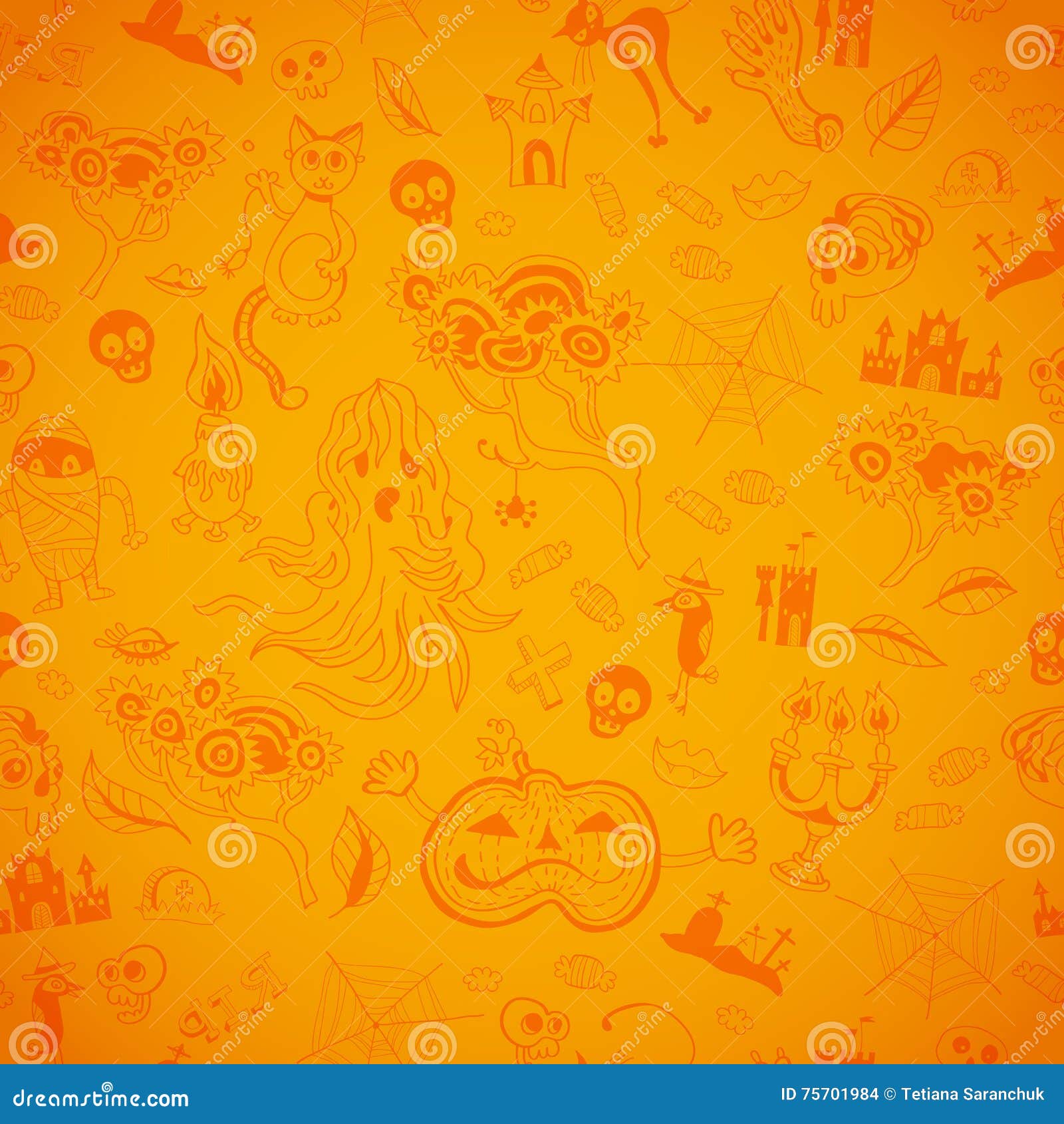 Halloween Seamless Bright Kids Doodle Pattern. the Day of the Dead ...