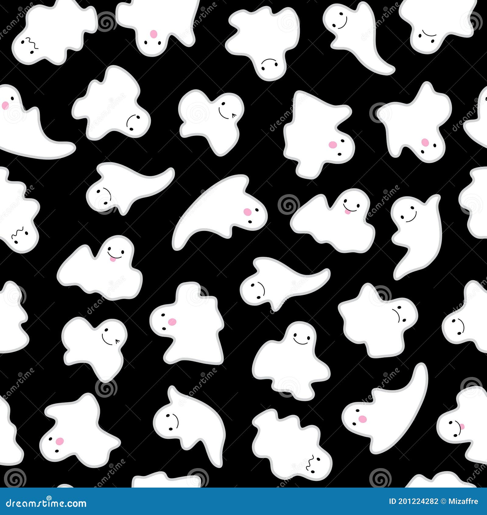 Halloween Seamless Funny Ghost Pattern with Black Background Stock ...