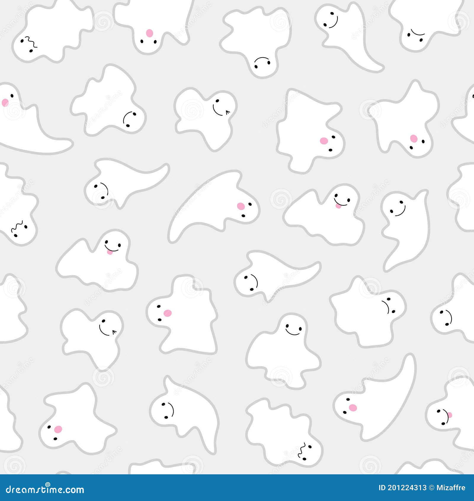 Halloween Seamless Funny Ghost Pattern with Light Gray Background Stock ...