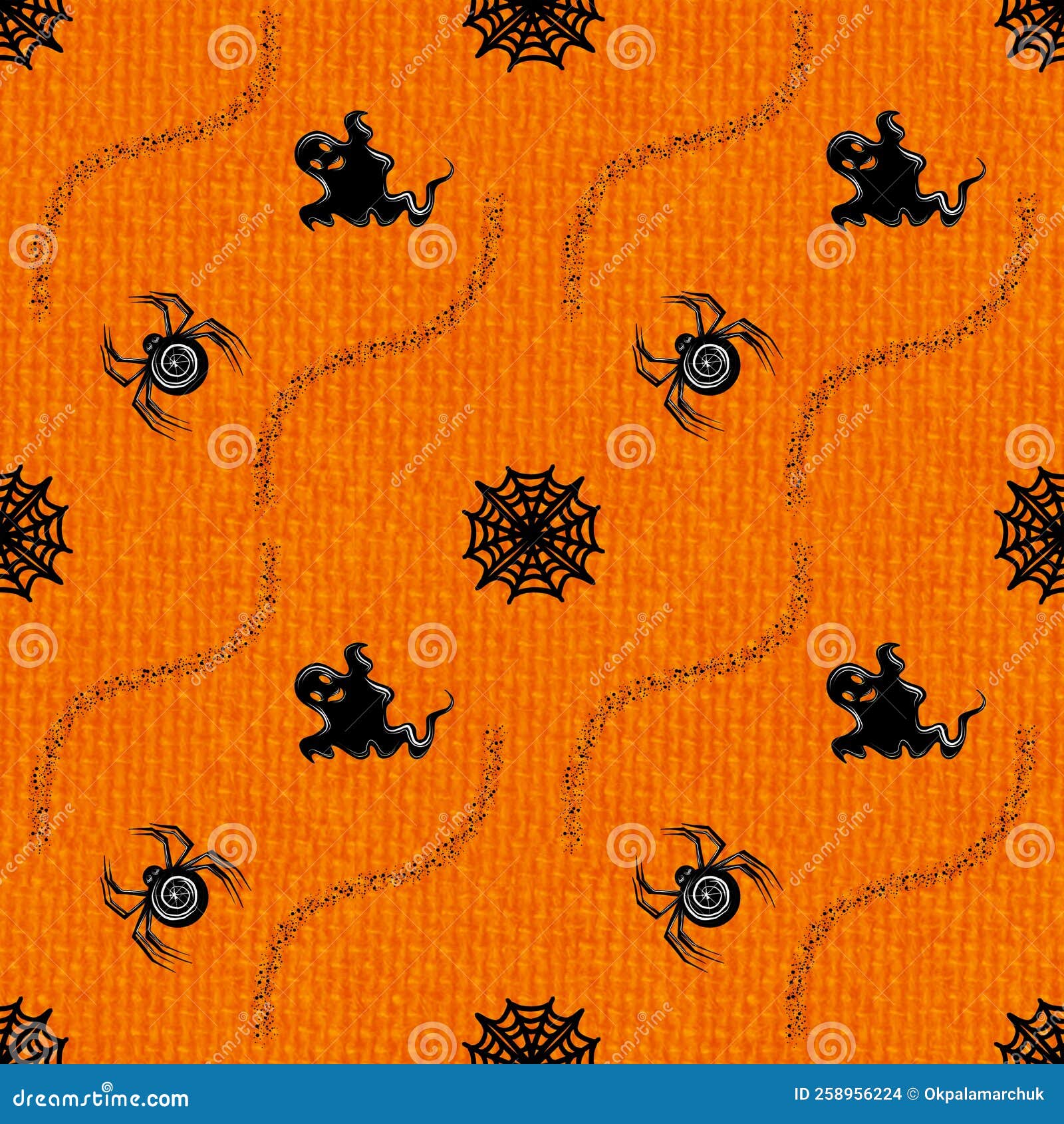 Halloween Seamless Pattern with Black Ghost, Spider and Cobweb. Stock ...