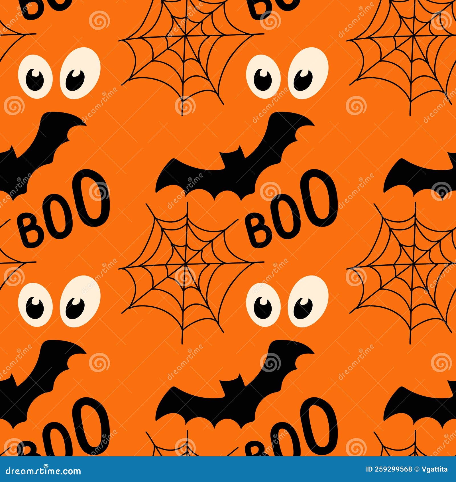 Halloween Seamless Pattern with Cobweb, Bat Illustration on Orange ...