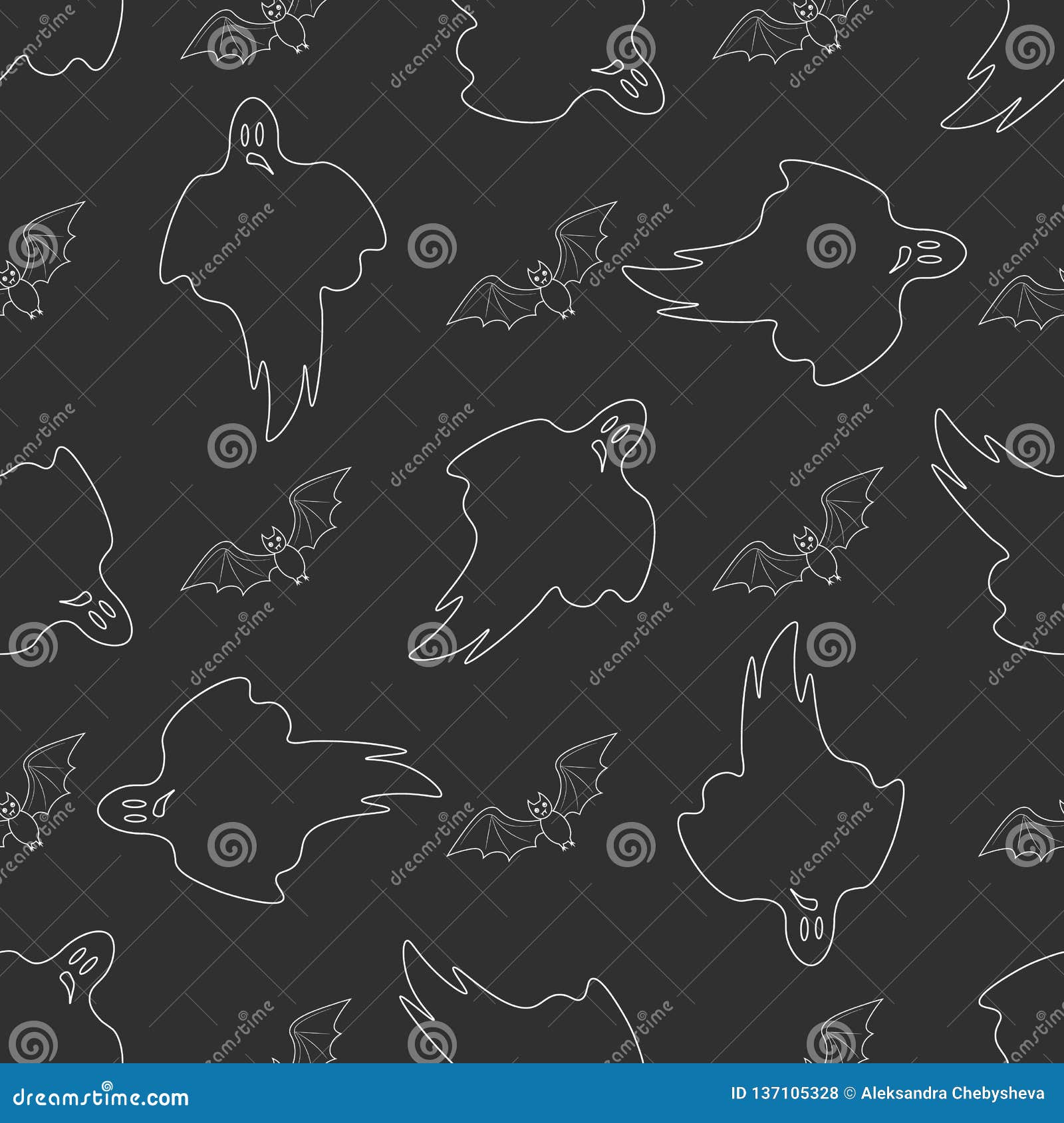 Contour Ghost On A White Background. Cute Black Outline Ghost ...