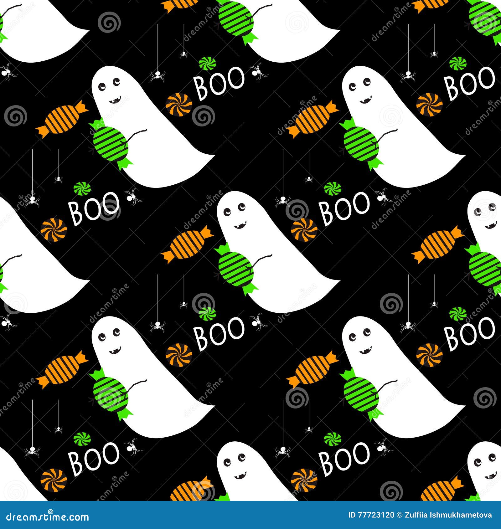 Halloween Seamless Pattern with Funny Ghost Stock Vector - Illustration ...