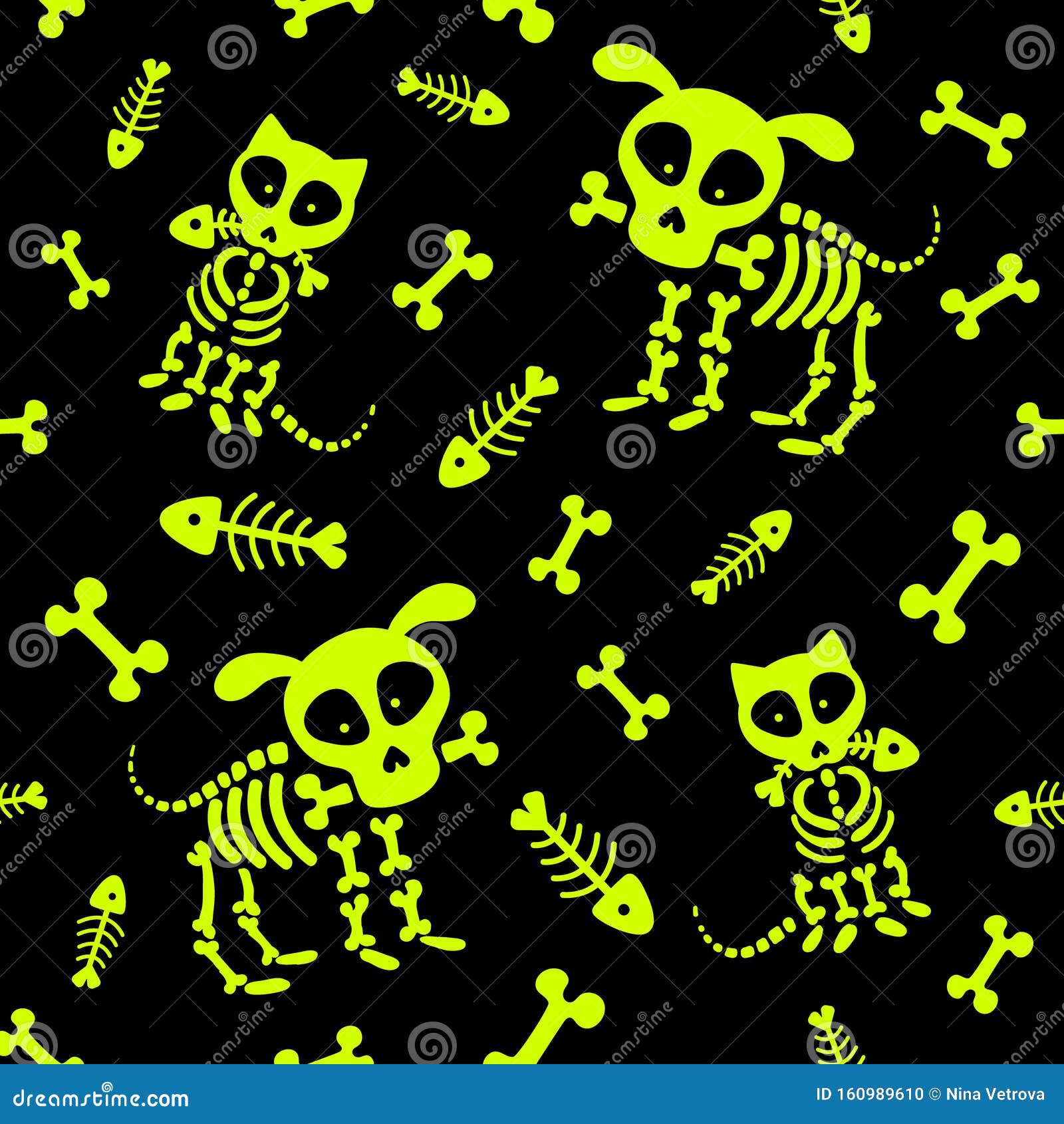 Halloween Seamless Pattern. Funny Skeleton, Skull and Bones. Vector ... Halloween Seamless Pattern. Funny Skeleton, Skull and Bones. Vector ...