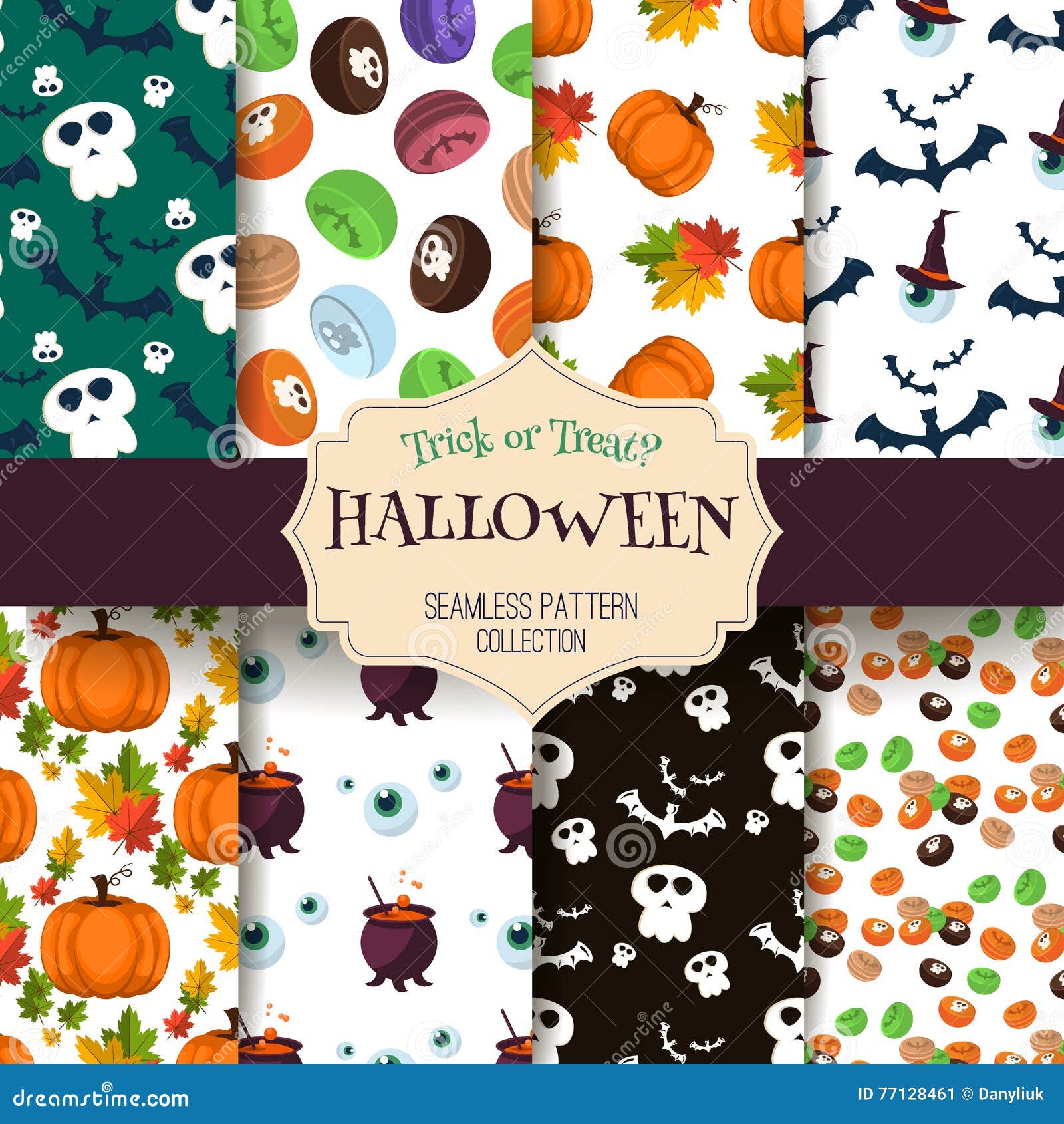 Halloween Seamless Pattern Ghost Scary Vector Set. Stock Vector ...