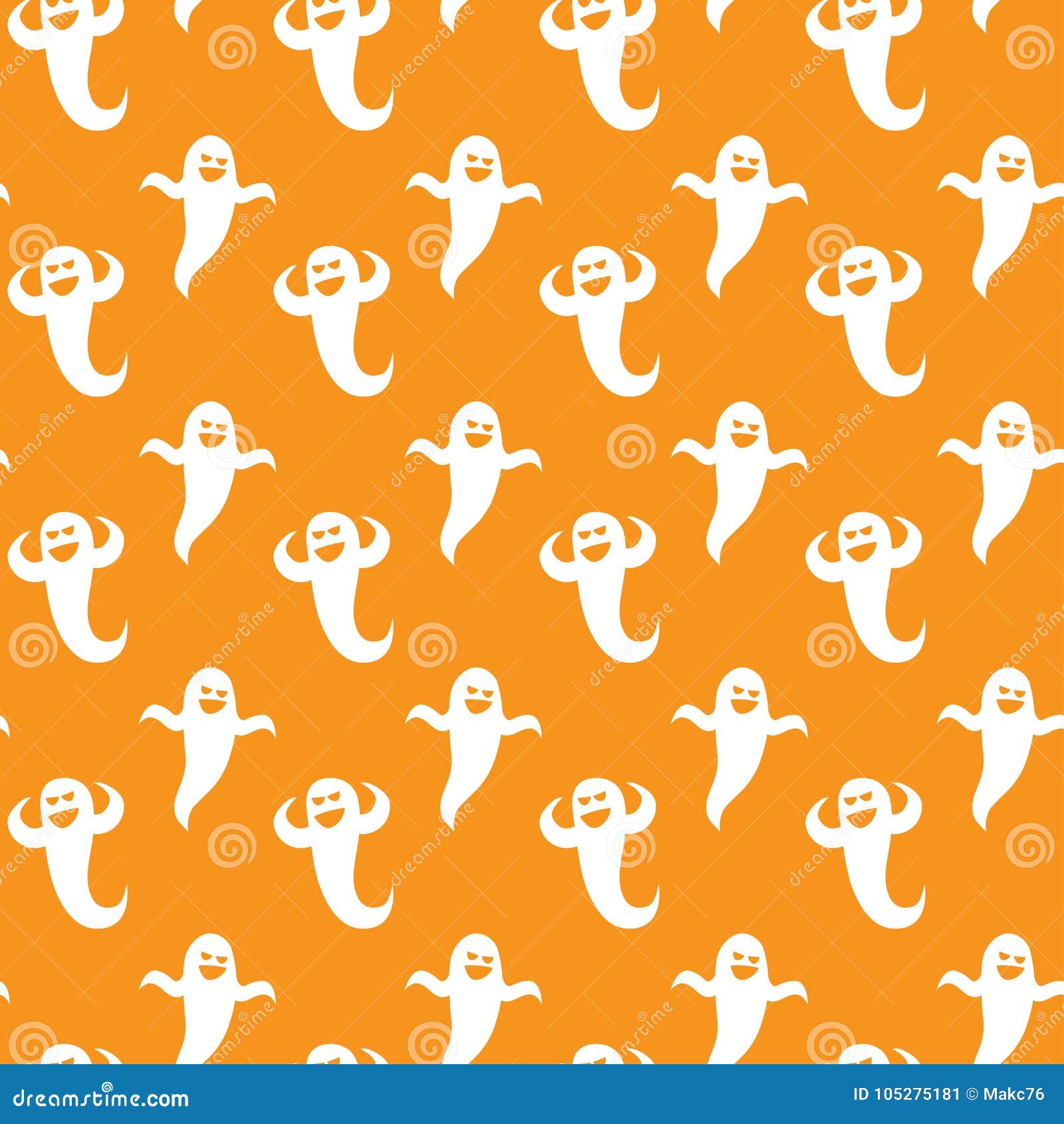 Halloween Seamless Pattern Ghosts on Orange Background. Stock Vector ...