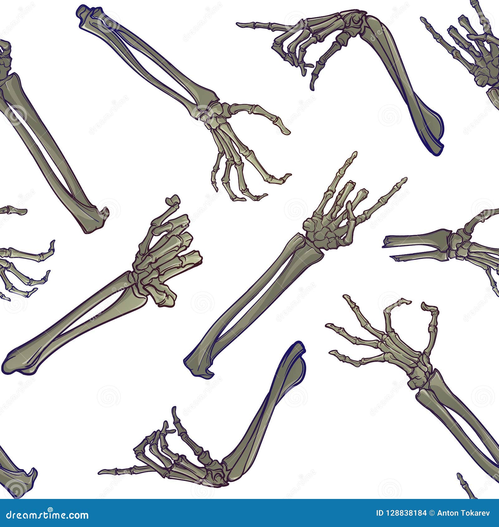 Halloween Seamless Pattern. Human Hand Bones in Various Gestures ...