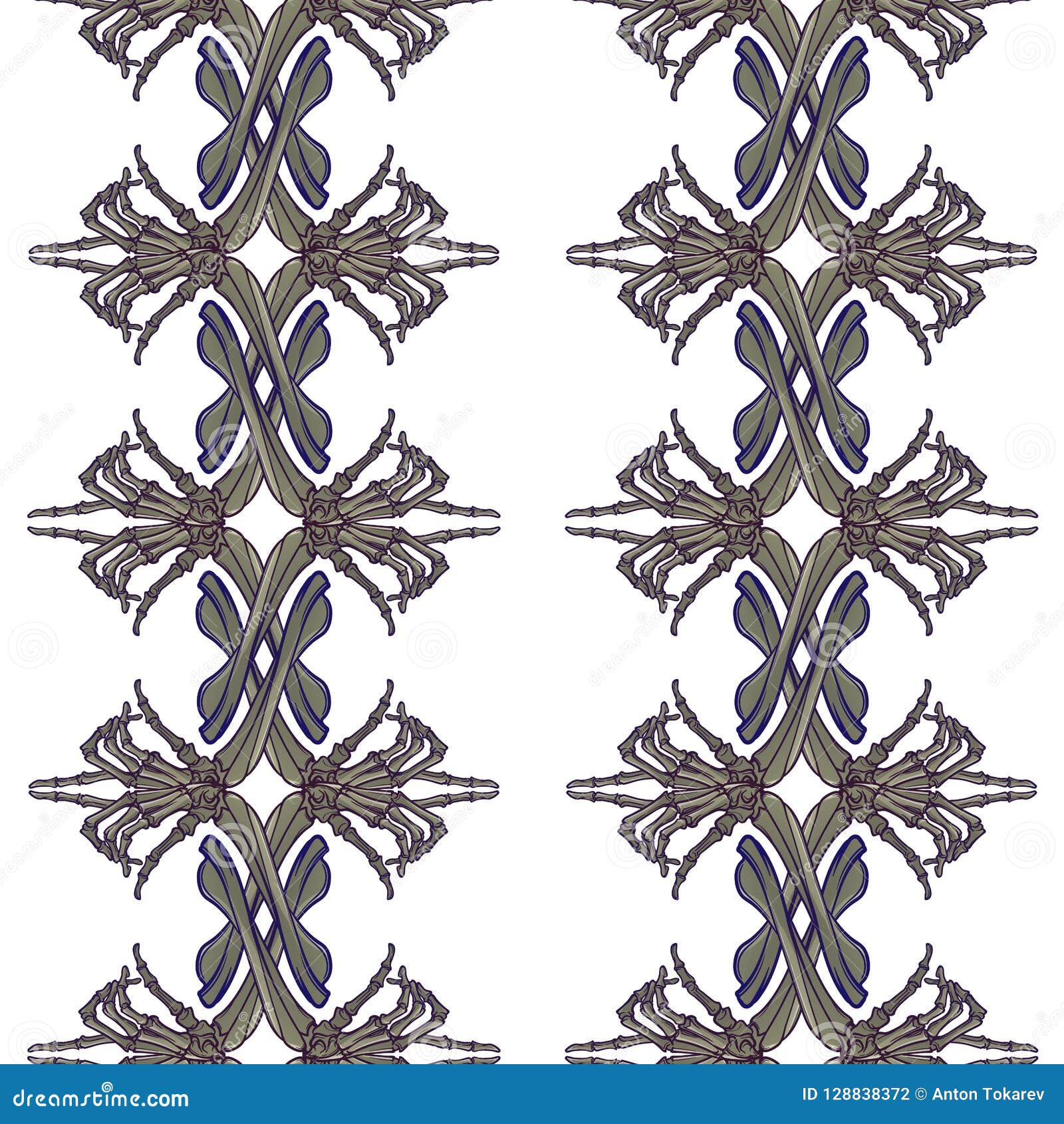 Halloween Seamless Pattern. Human Hand Bones in Various Gestures ...