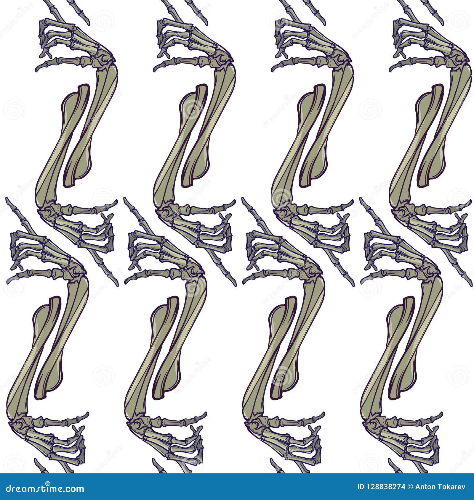 Halloween Seamless Pattern. Human Hand Bones in Various Gestures ...