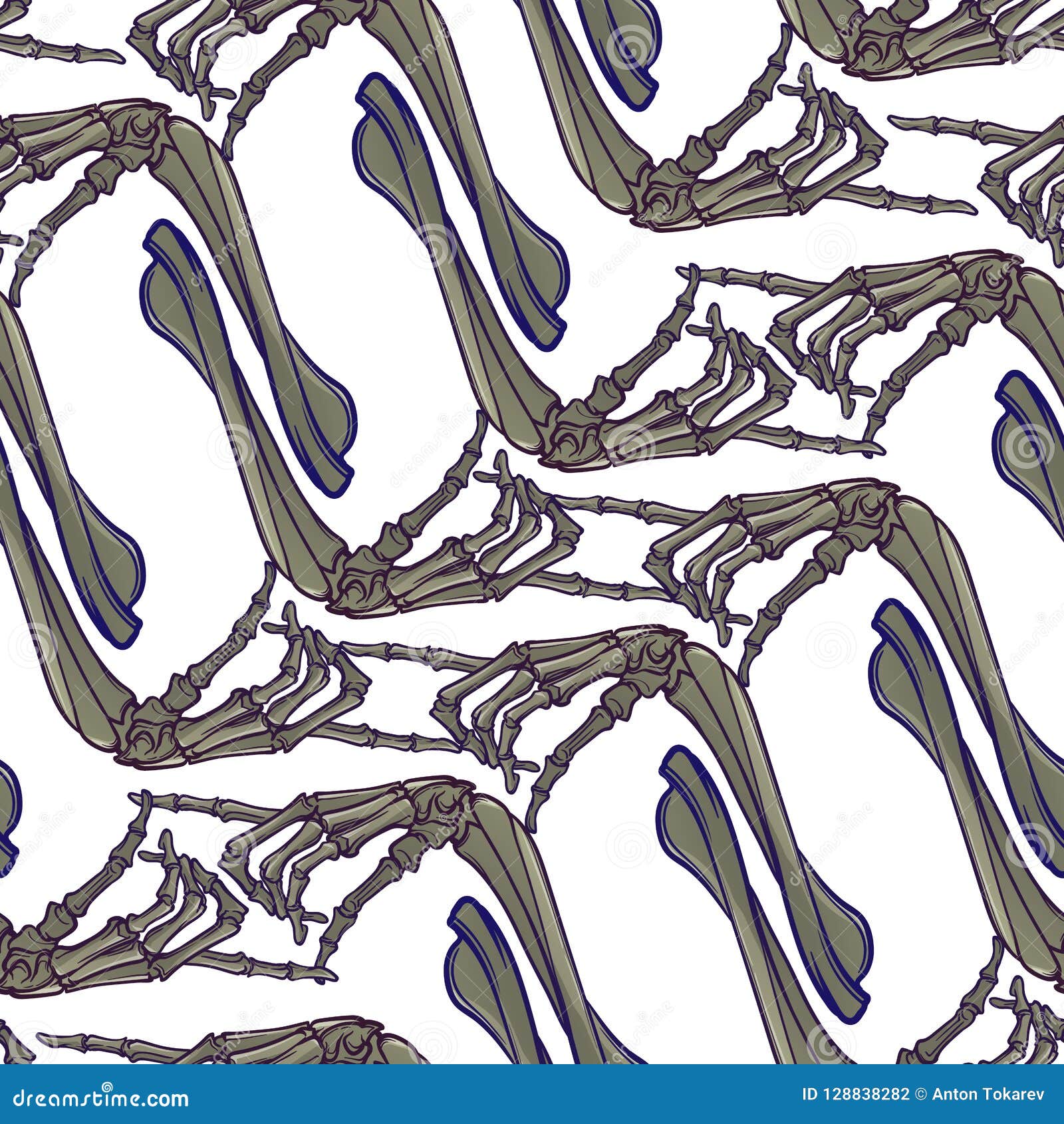 Halloween Seamless Pattern. Human Hand Bones in Various Gestures ...