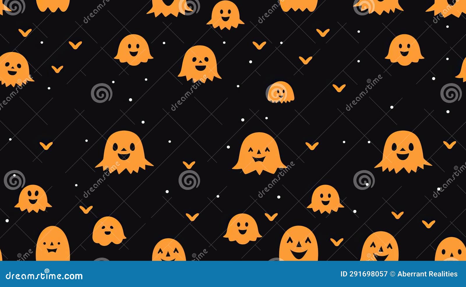 Halloween Seamless Pattern with Orange Ghosts on a Black Background ...