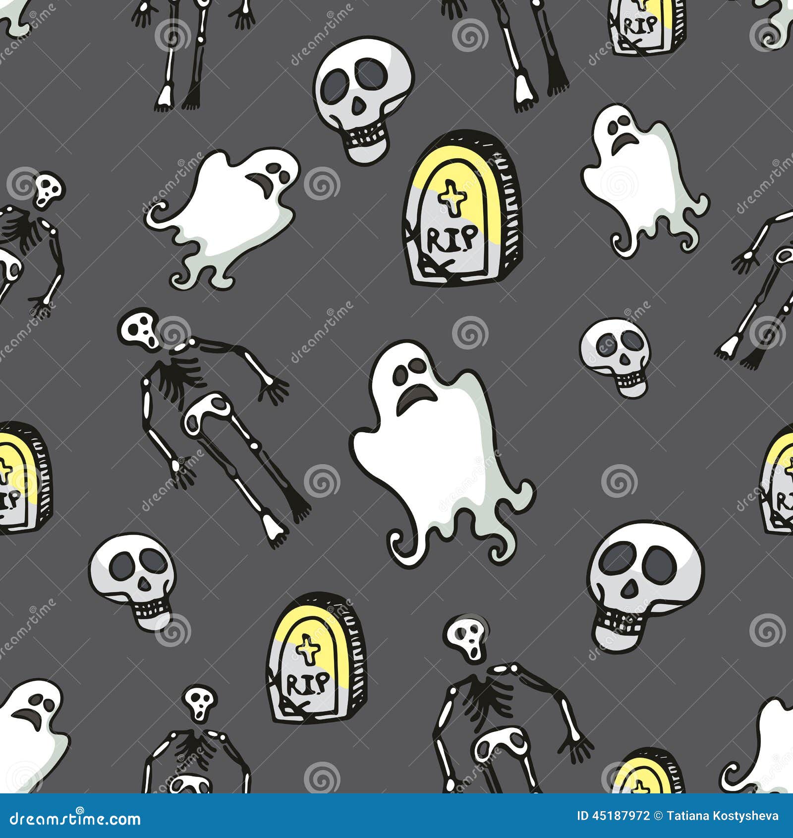 Halloween Seamless Pattern.Skeleton,Ghost, Stock Vector - Illustration ...