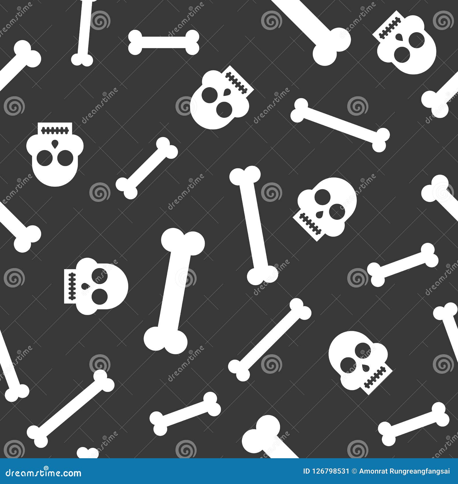 Halloween Seamless Pattern Skull and Bone, Flat Design with Clip Stock ...