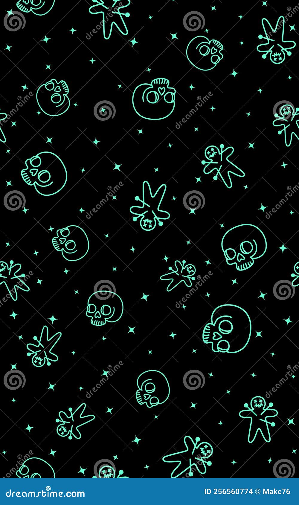 Halloween, Seamless Pattern with Voodoo Doll, Scull. Endless Background ...
