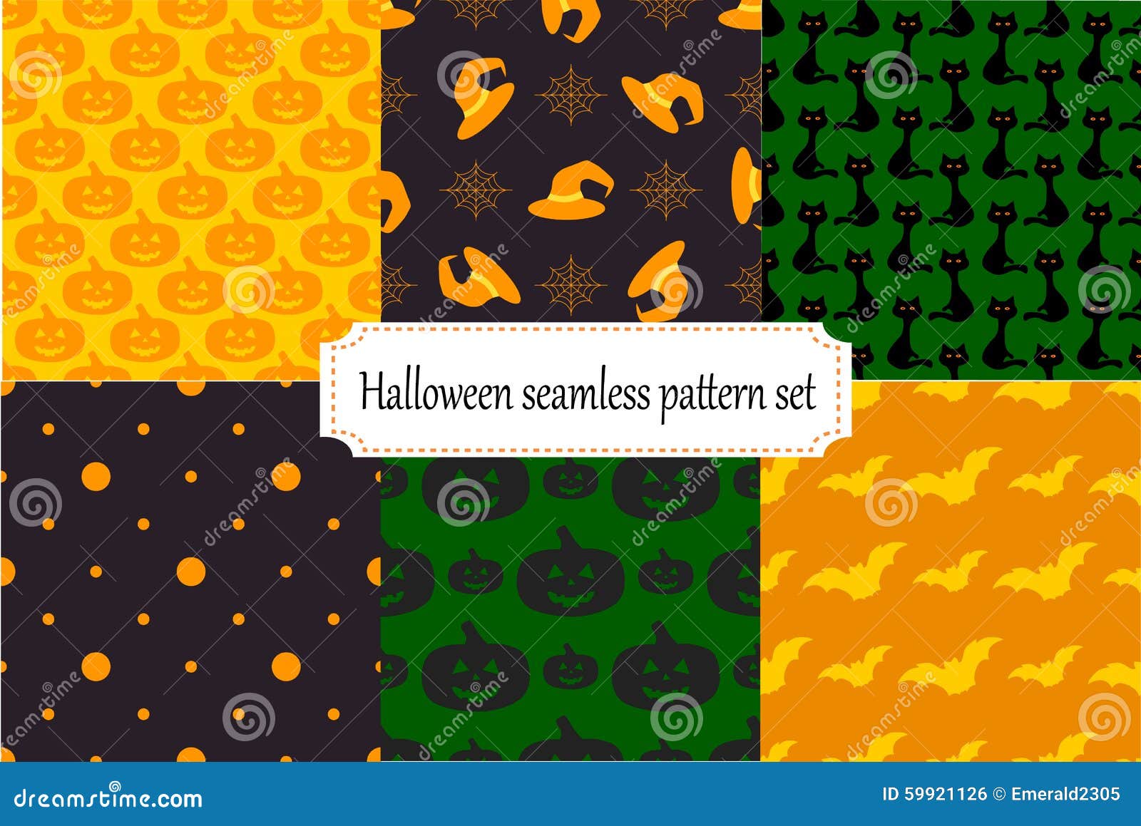 Halloween Seamless Patterns Set Stock Vector - Illustration of pumpkin ...