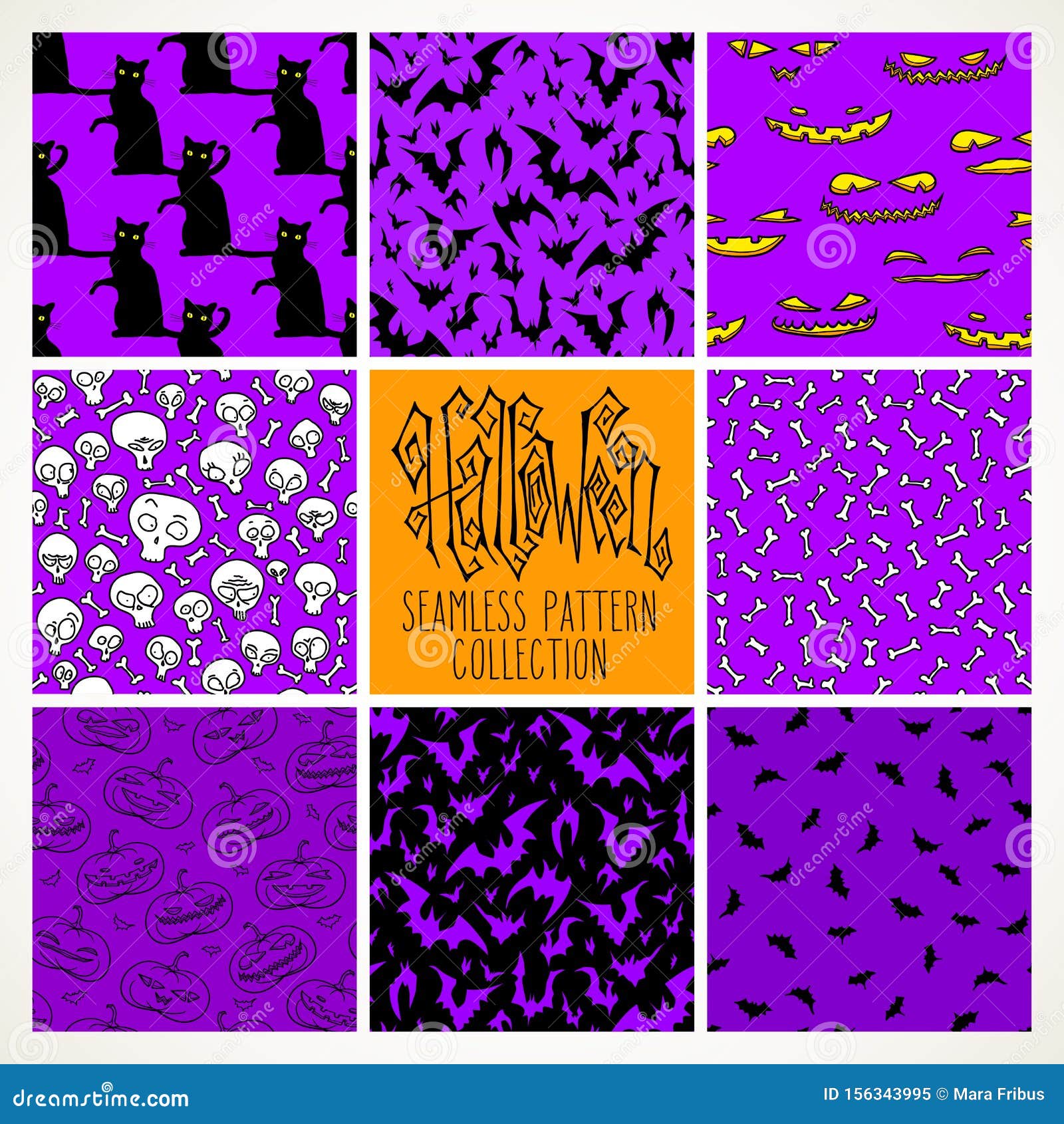 Halloween Seamless Patterns Set Stock Vector - Illustration of halloween, graphic: 156343995