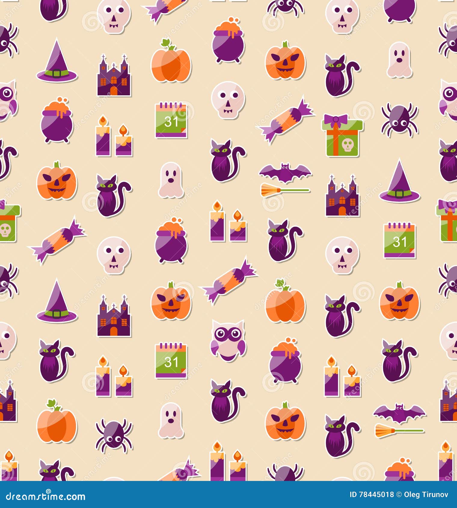 Halloween Seamless Texture with Colorful Flat Icons Stock Vector ...