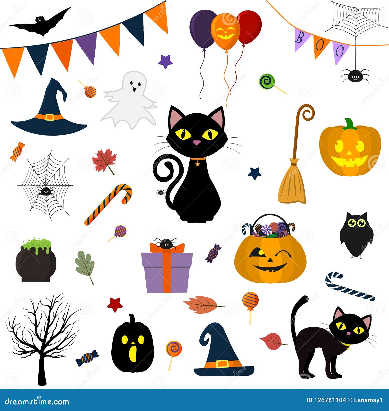 Halloween Set of Cute Vector Elements, Objects and Icons for Your ...