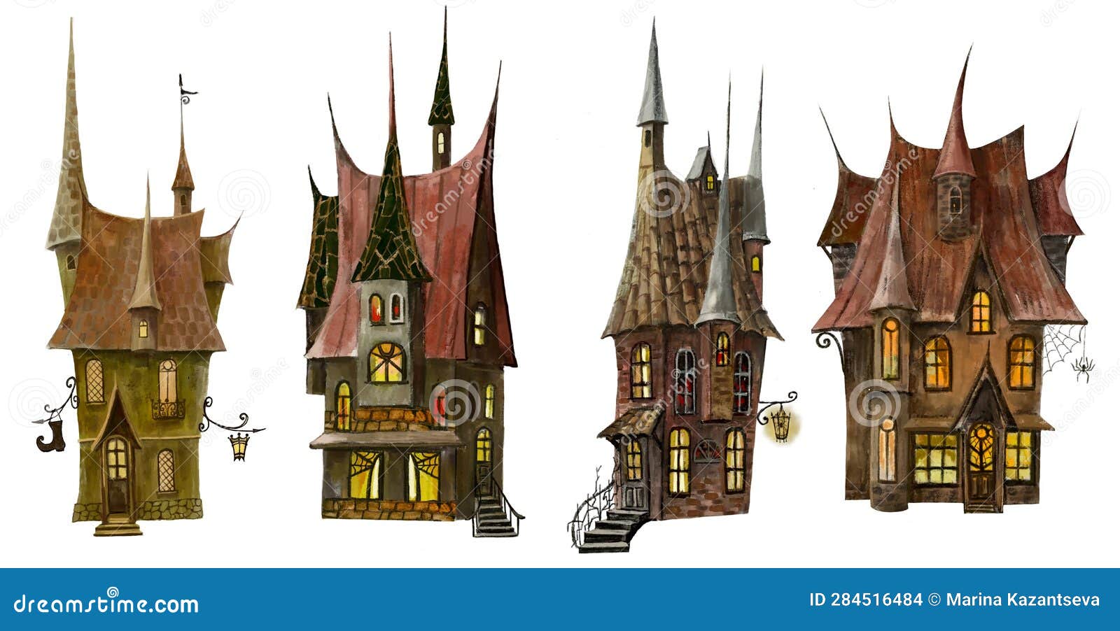 Halloween Set of Gothic Horror Houses Isolated on White Stock ...